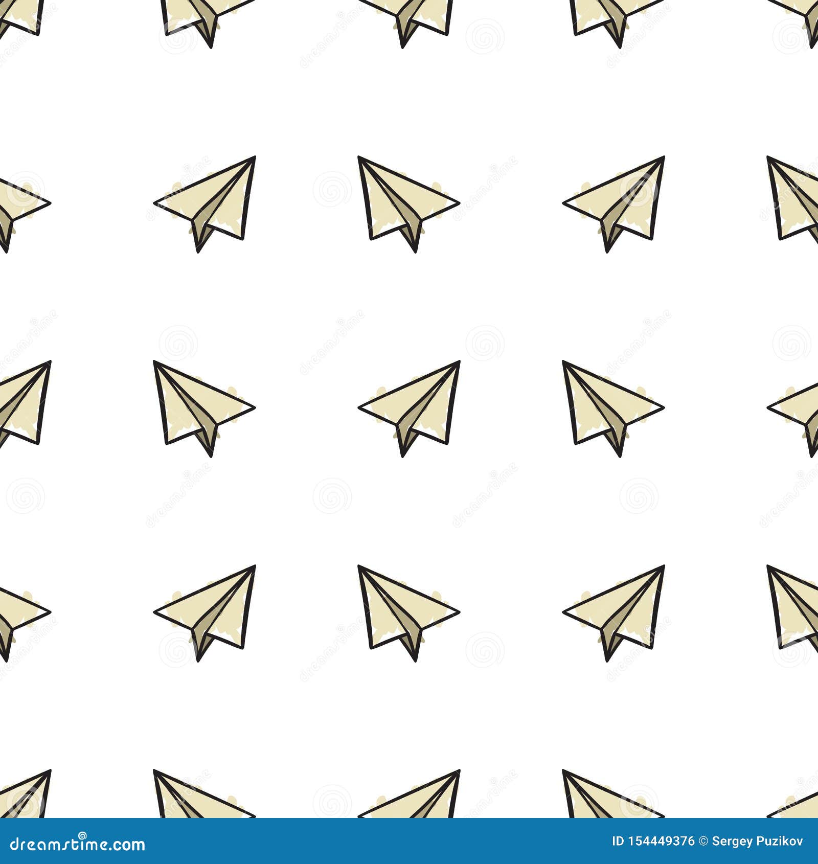 Seamless Pattern with Paper Airplanes in Doodle, Hand Drawing Style in ...