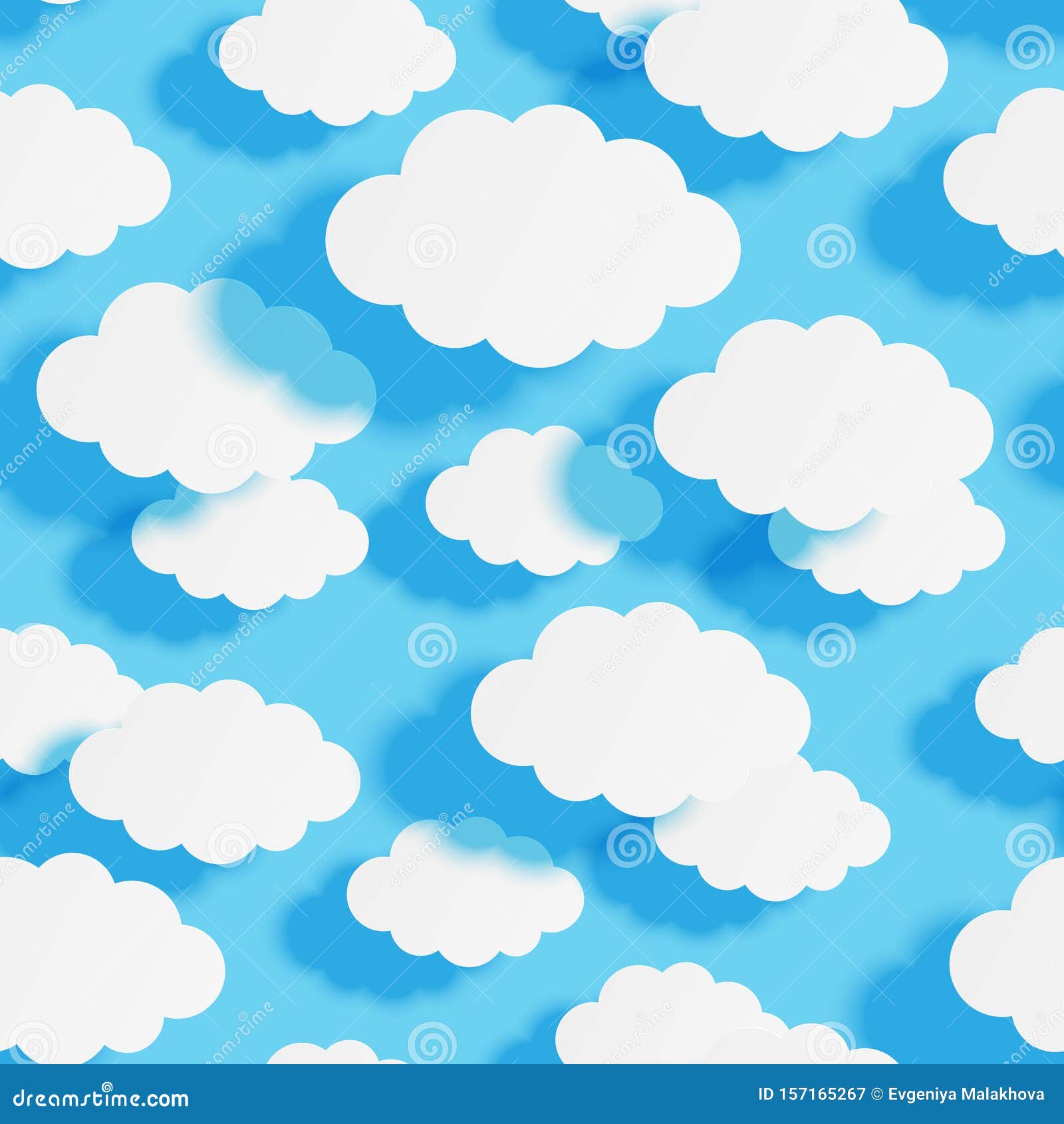 Seamless Pattern with Paper Clouds on Blue Sky Background for Your ...