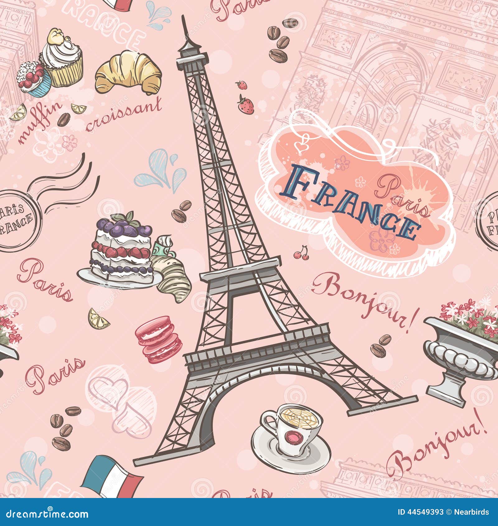Seamless Pattern on Paris from the Romantic Elements Stock Vector ...