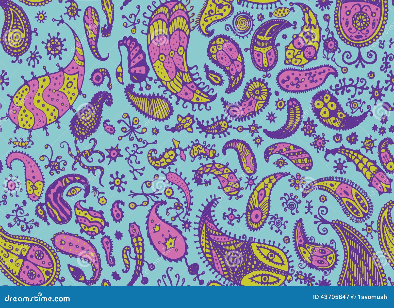 Seamless Pattern with Pasley Ornament. Hand Drawn Stock Vector ...