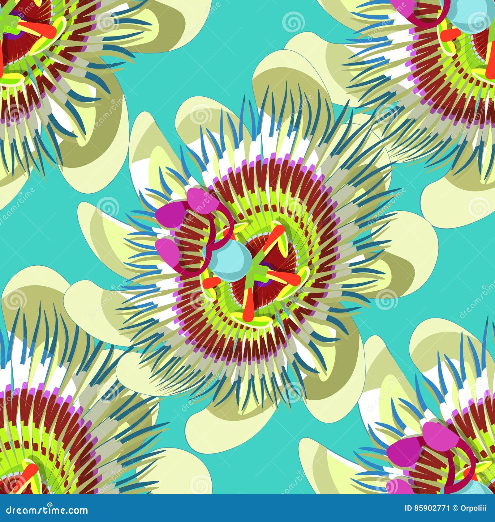 Seamless Pattern Passion Flower Blue Tropical Fruit Vector Stock Vector ...