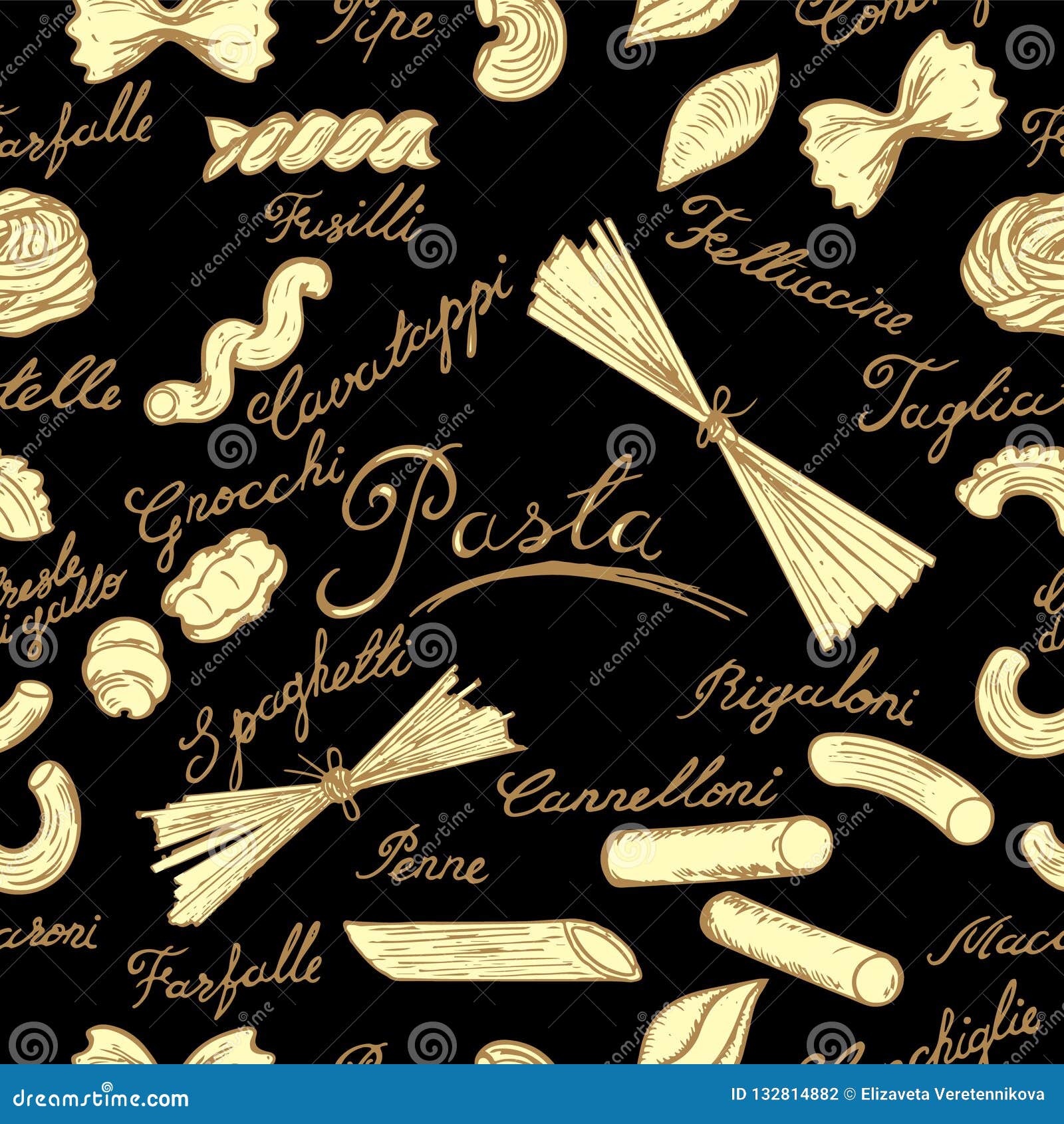Seamless Pattern with Pasta Stock Vector - Illustration of design ...