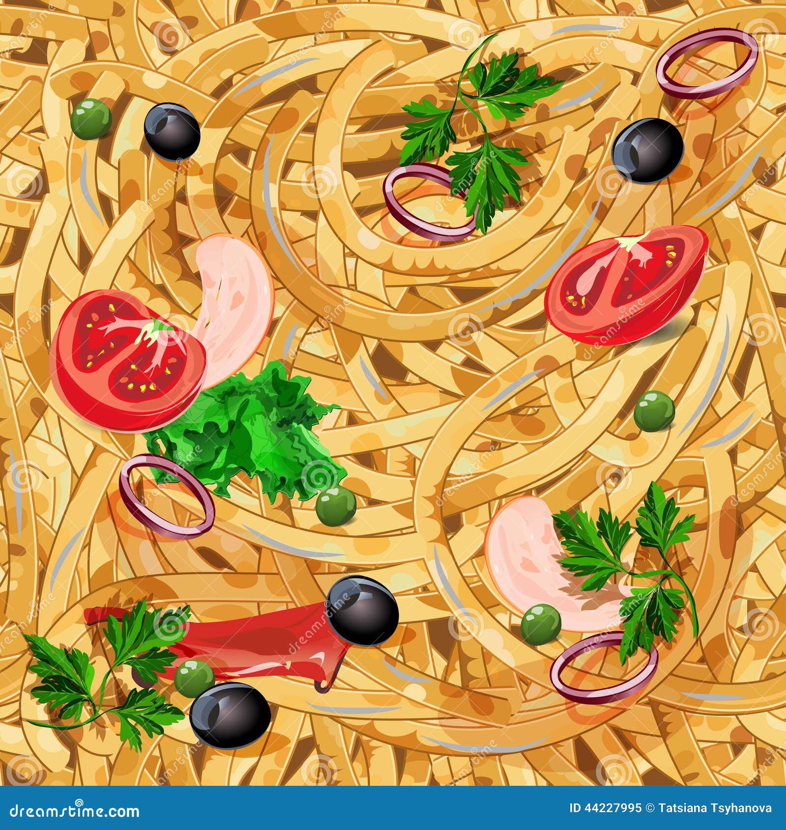 Seamless Pattern with Pasta. Endless Background with Spaghetti. Vector ...