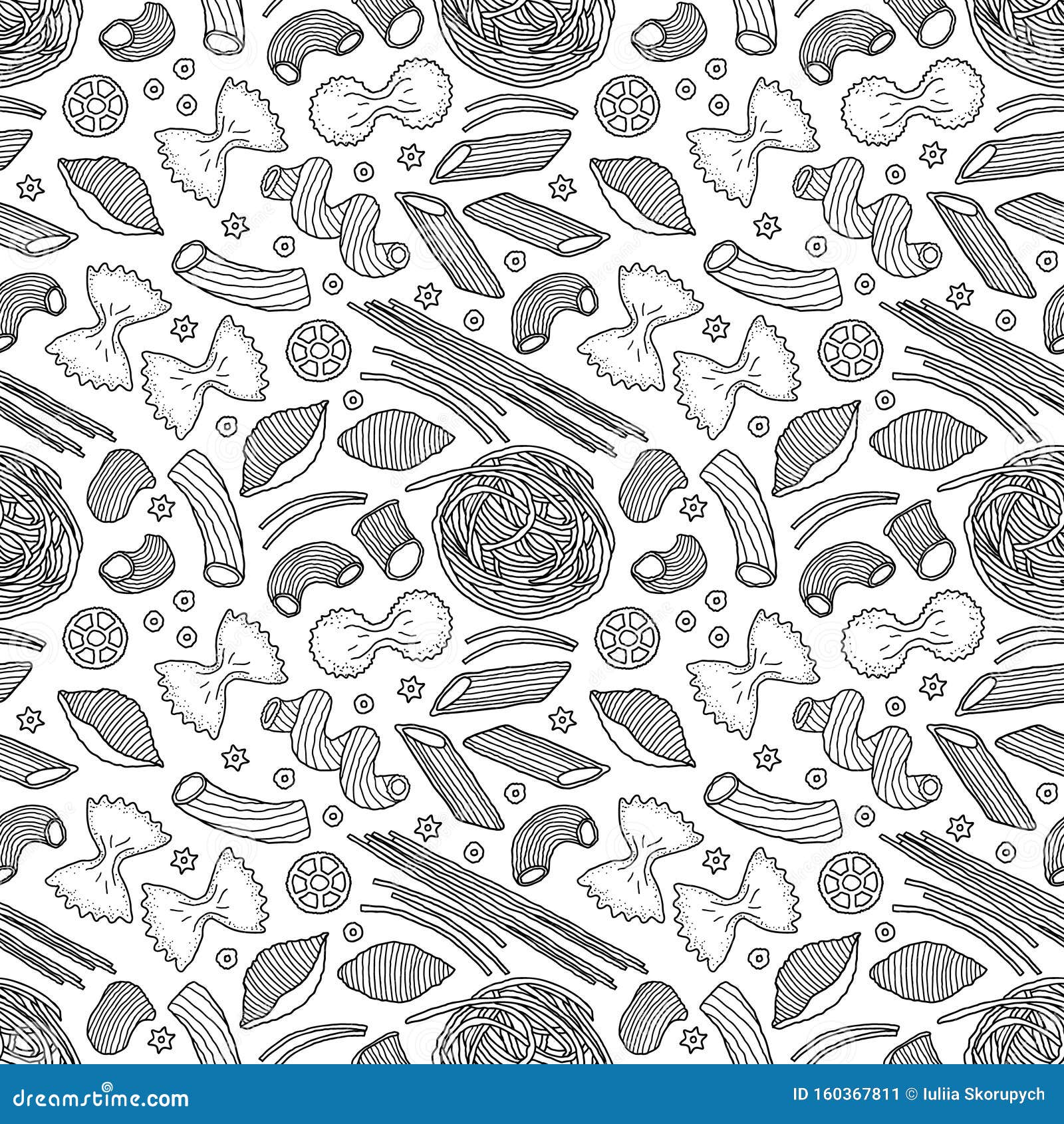 Pattern with pasta stock vector. Illustration of anellini - 160367811