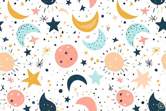 Pastel Night Sky Seamless Pattern Stock Illustration - Illustration of ...