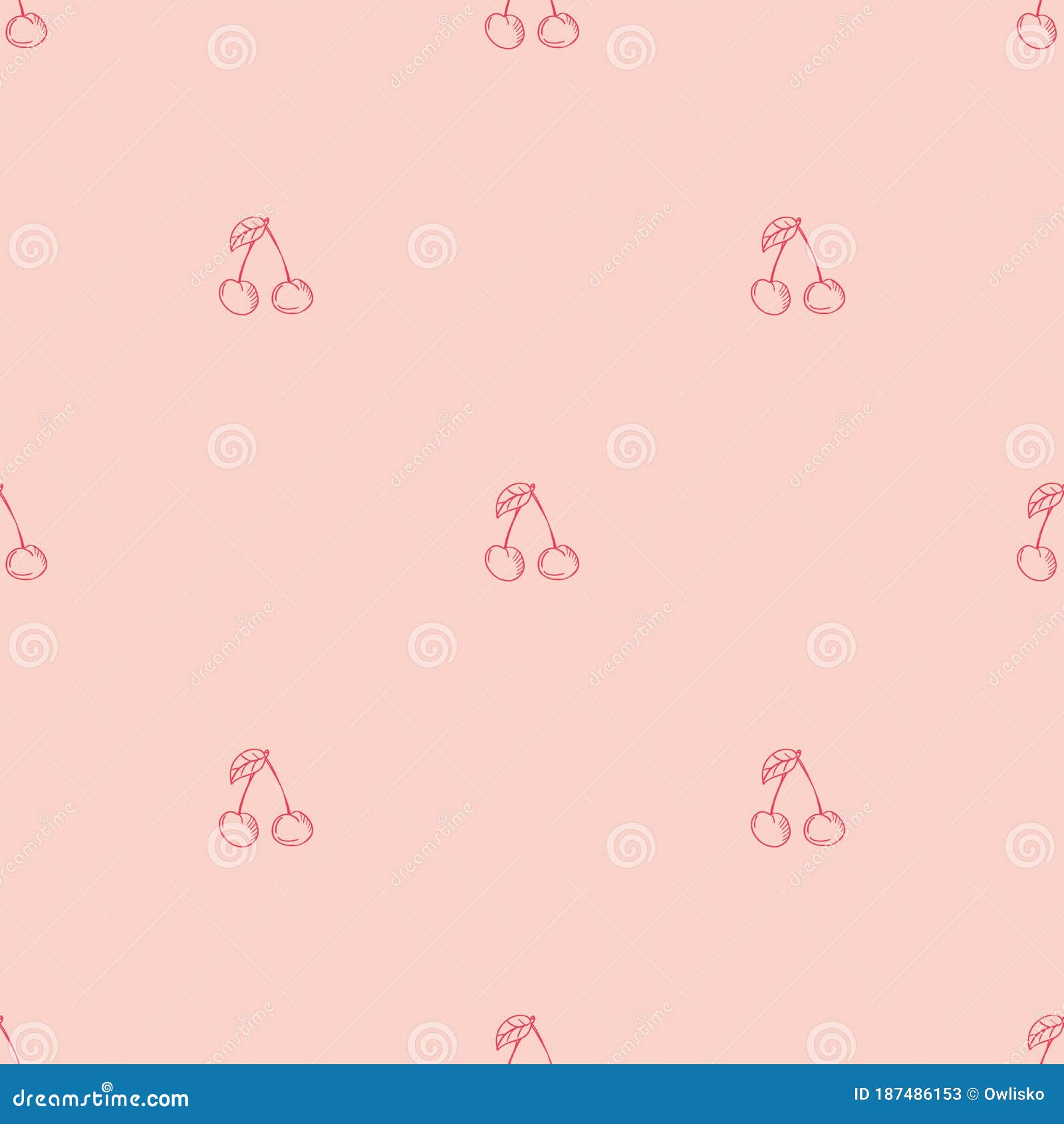 Seamless Pattern with Pastel Sketch Cherry in Retro Style Stock Vector ...