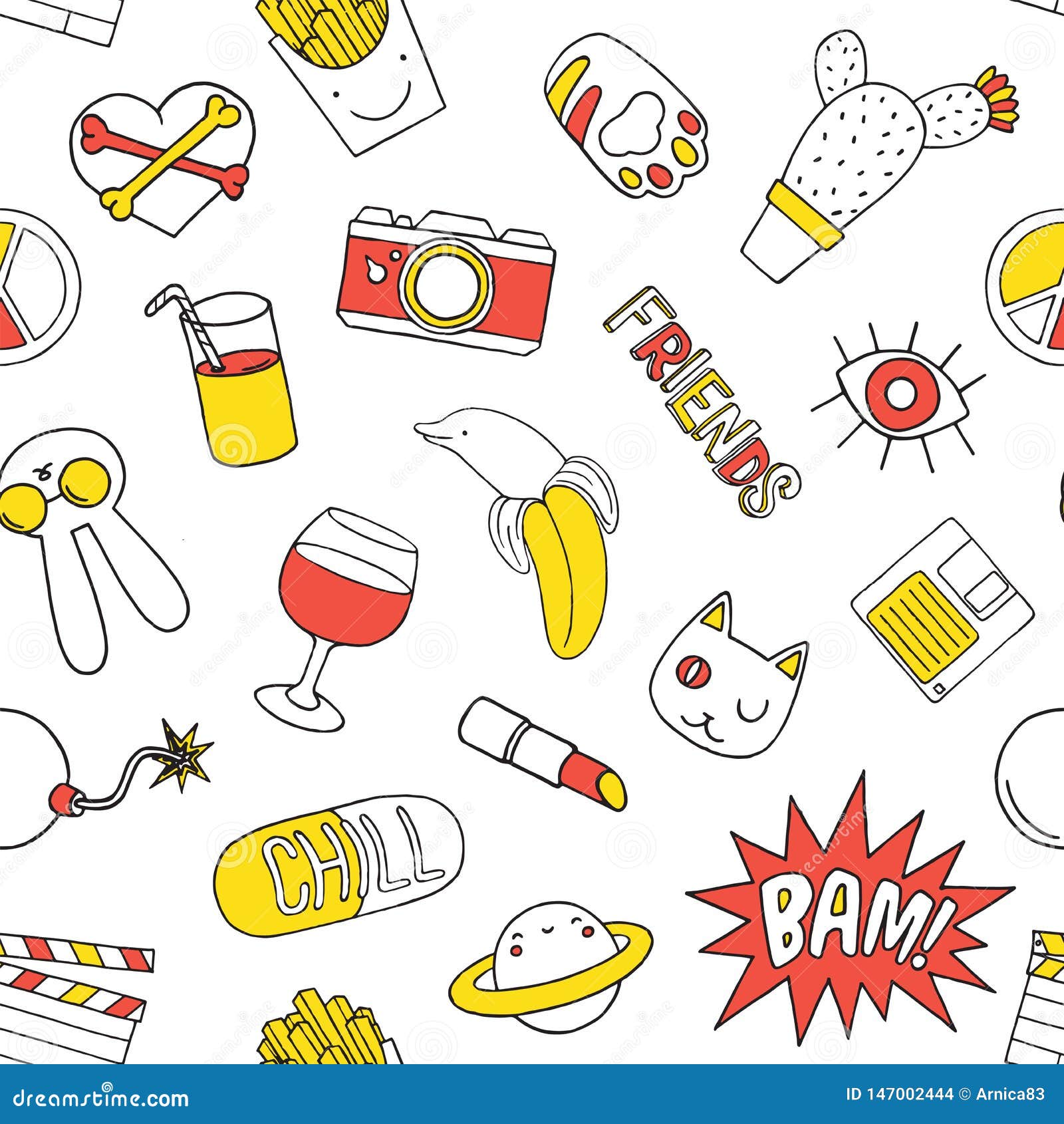 Seamless Pattern with Patch Doodles Stock Vector - Illustration of icon ...
