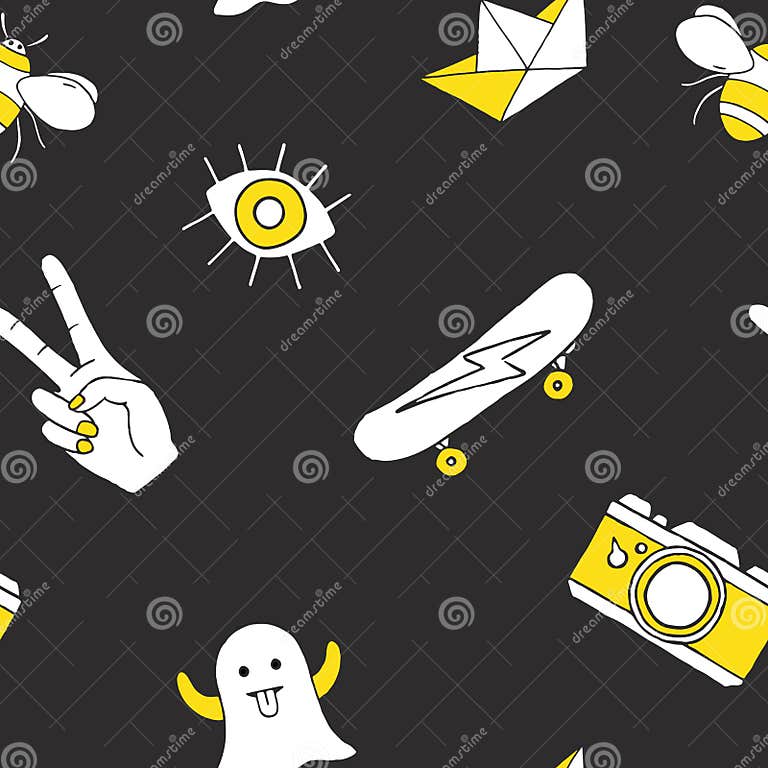 Seamless Pattern with Patch Doodles Stock Vector - Illustration of ...