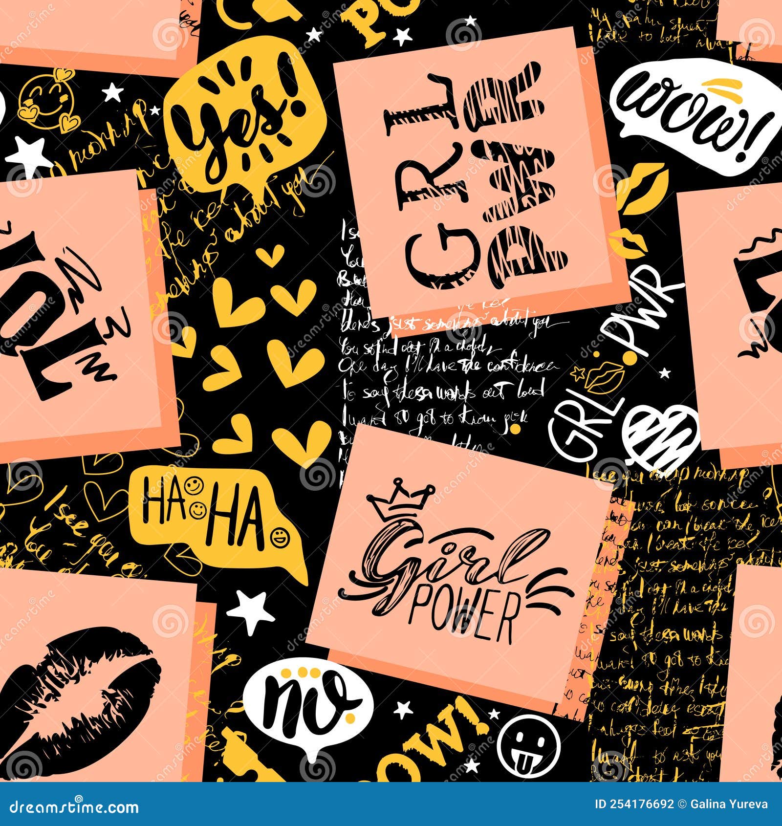 Seamless Pattern of Patched Phrases Stock Illustration - Illustration ...