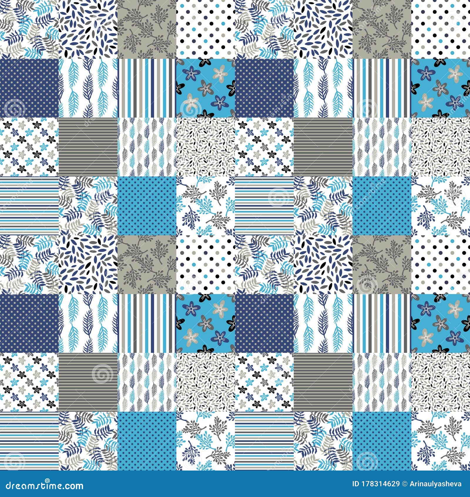 Seamless Pattern Patchwork Nature Blue Color. Print Fabric Textile ...