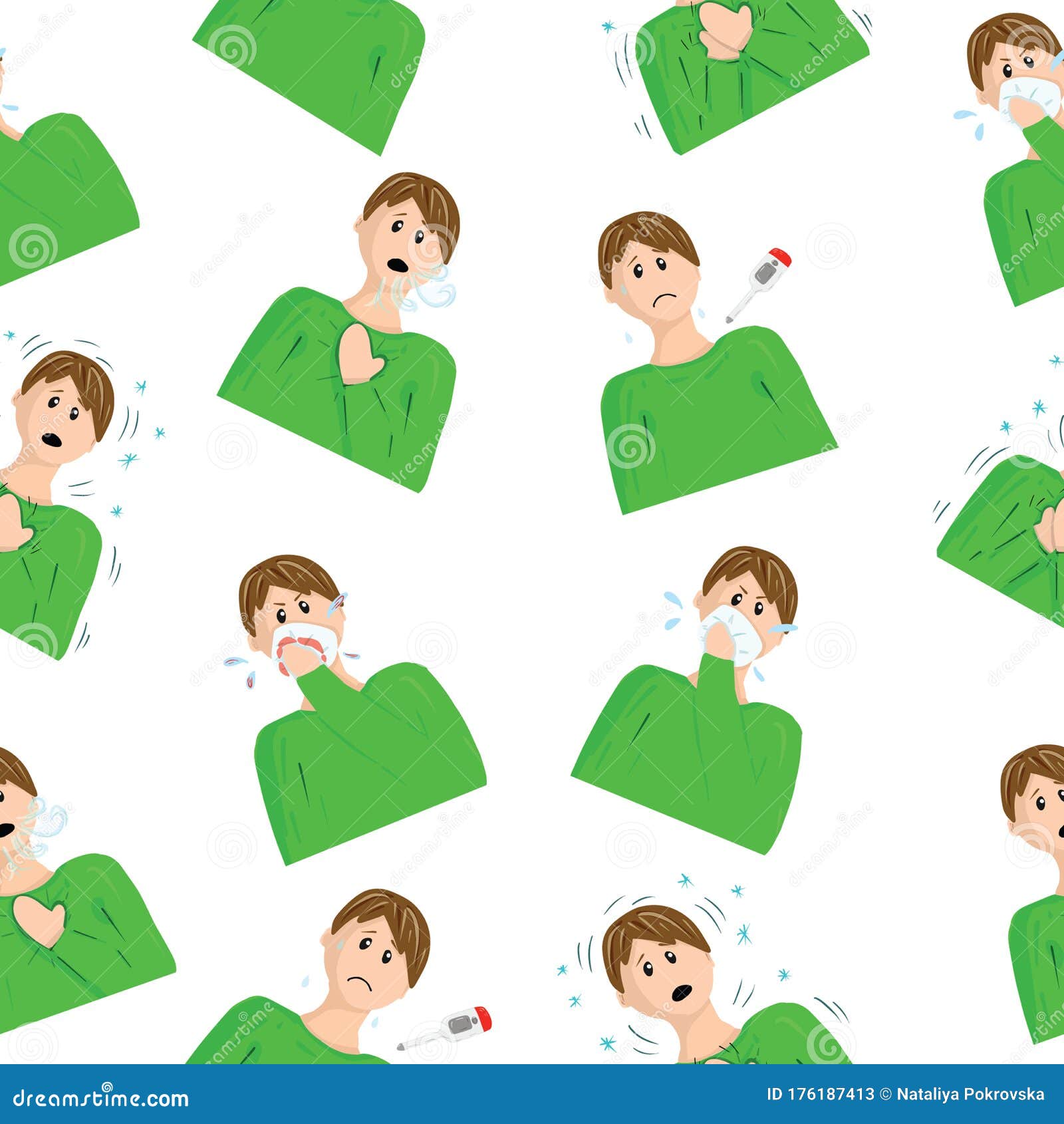 Seamless Pattern with Patients with Sigh of Flu, Coronavirus Infection ...