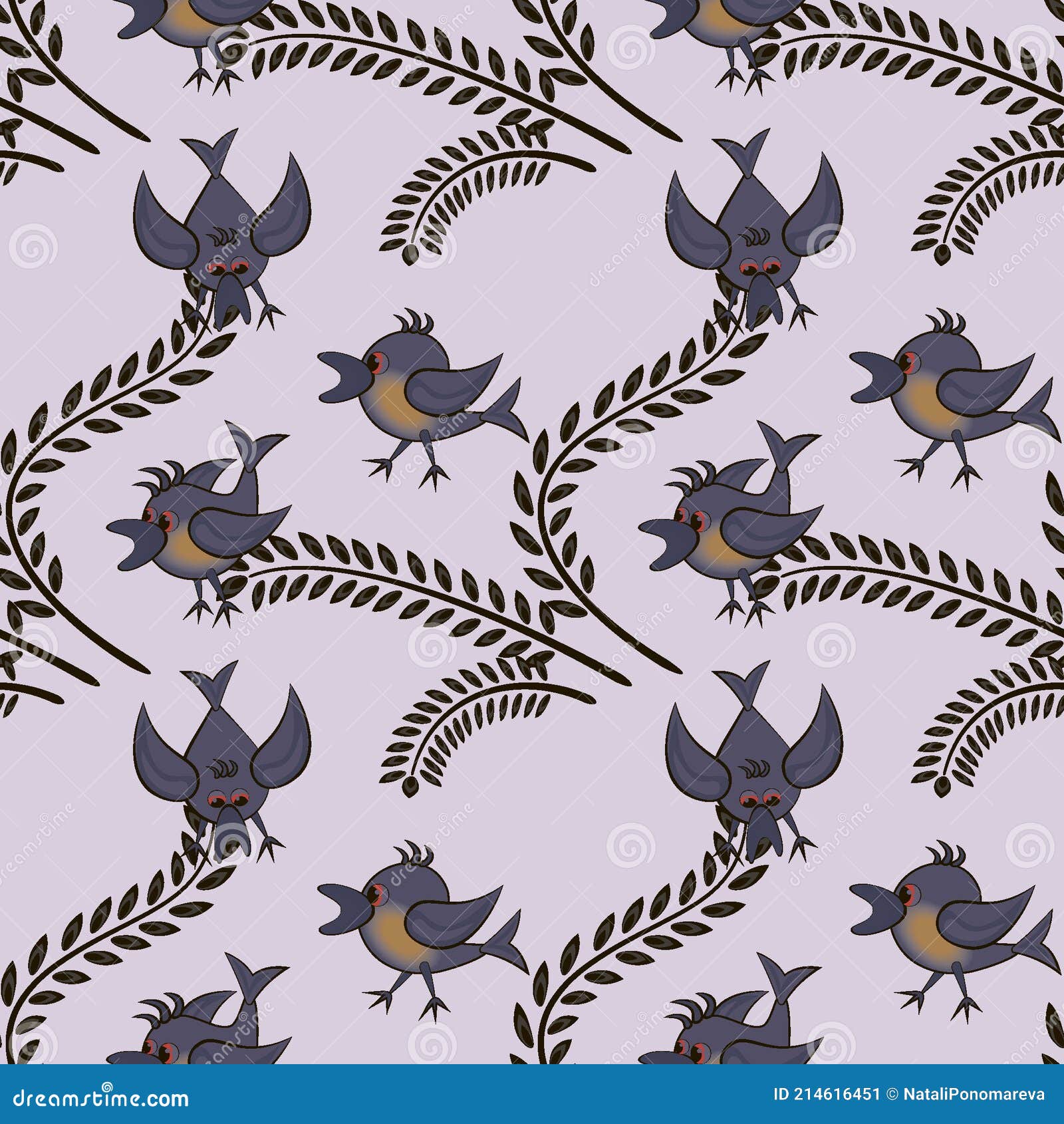 Seamless Pattern, Pattern, Childrens Illustration - Birds and Spikes ...