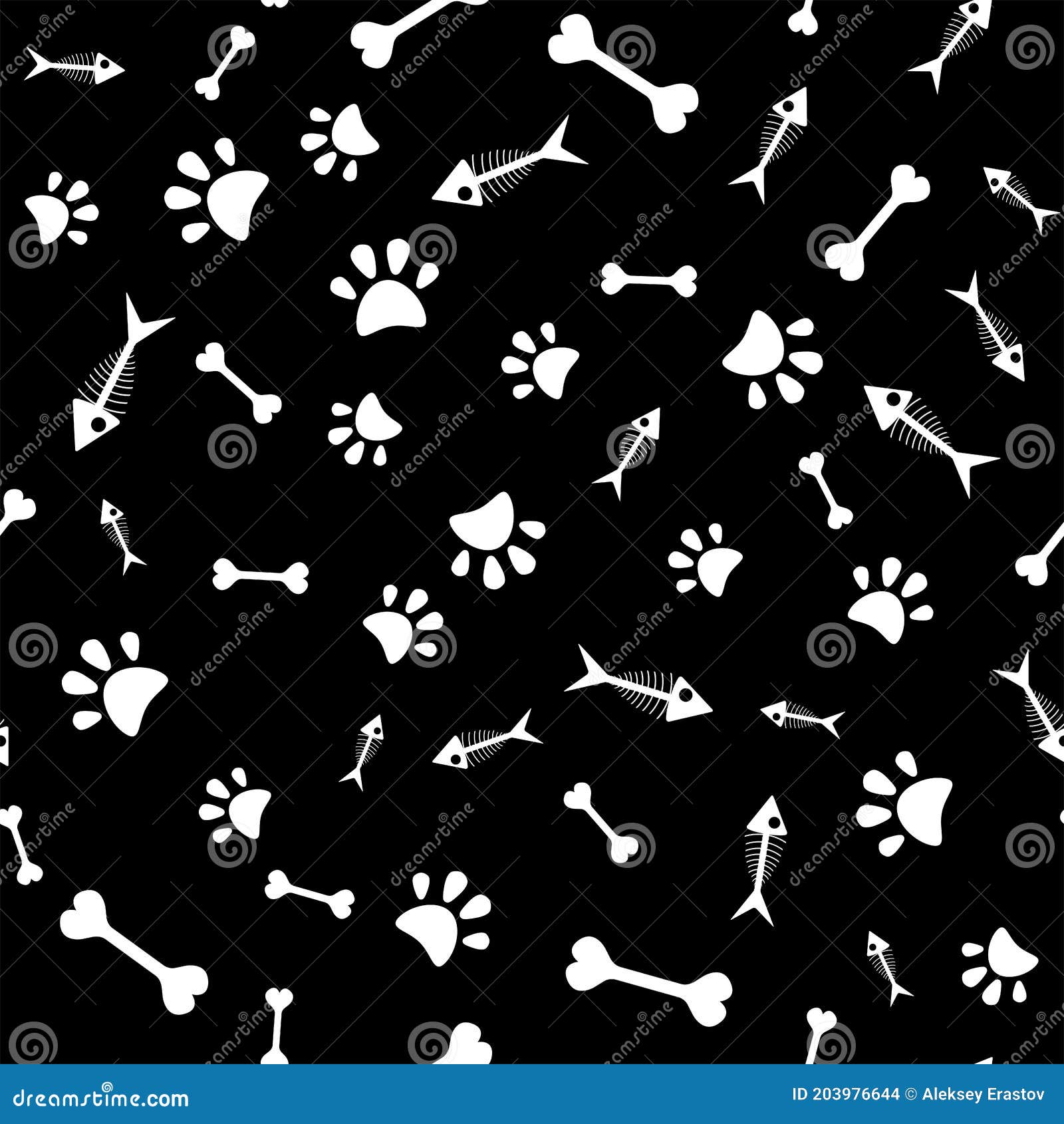 Seamless Pattern with Paw Prints, Fish Skeletons and Bones. Stock ...