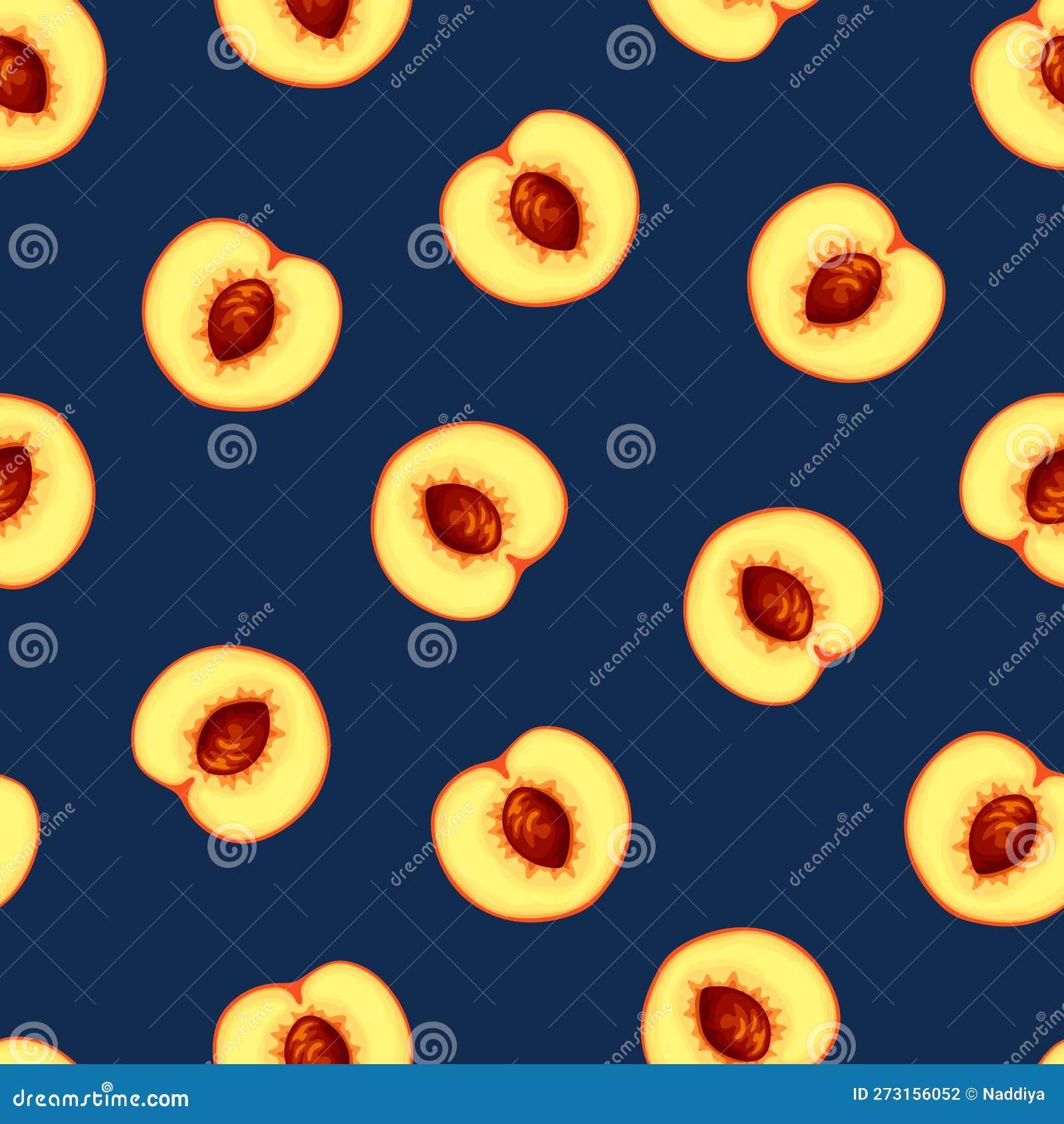 Seamless Pattern with Peaches on Blue. Vector Illustration Stock Vector ...
