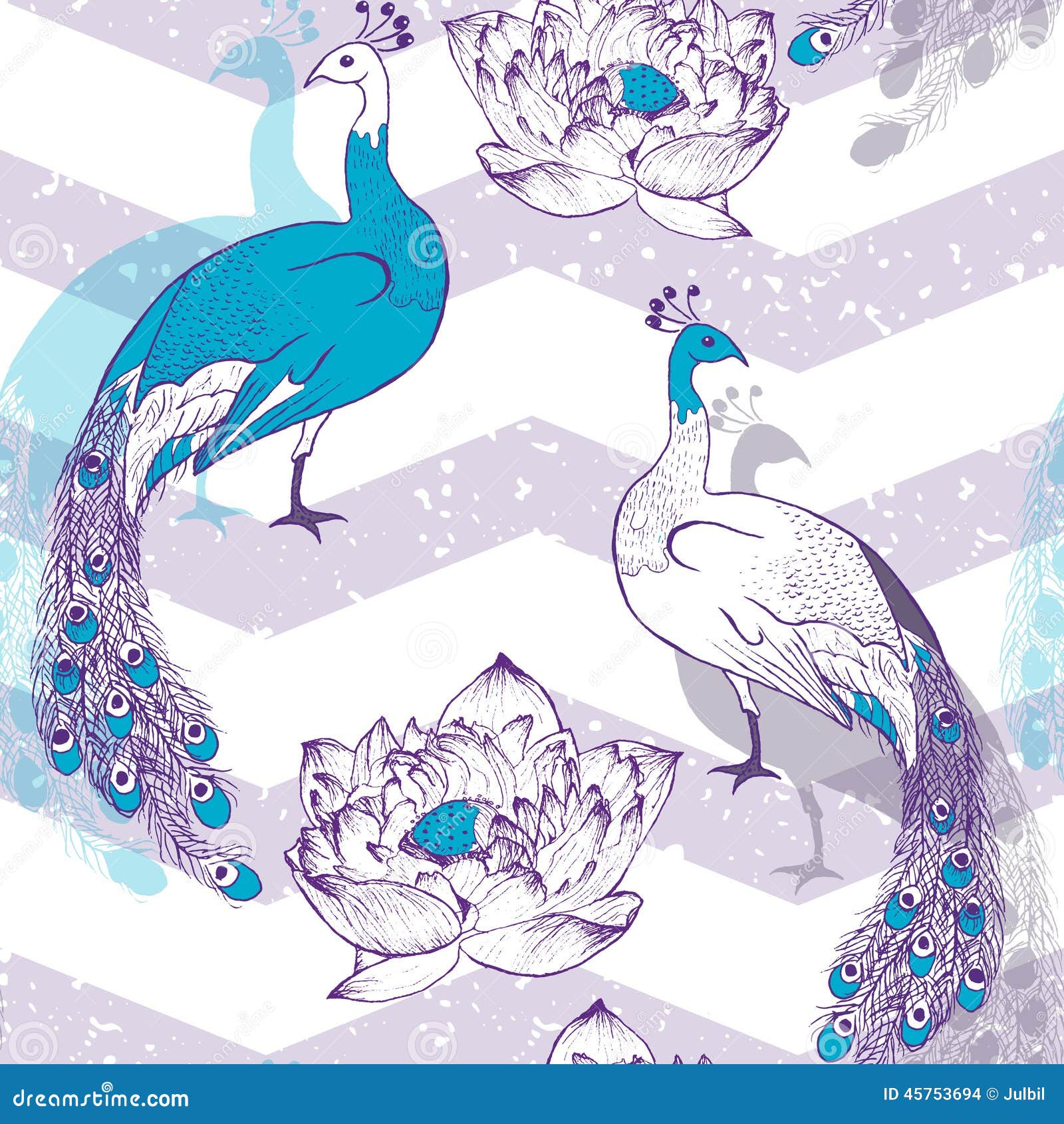 Seamless Pattern With Peacock Birds In Vector Stock Vector