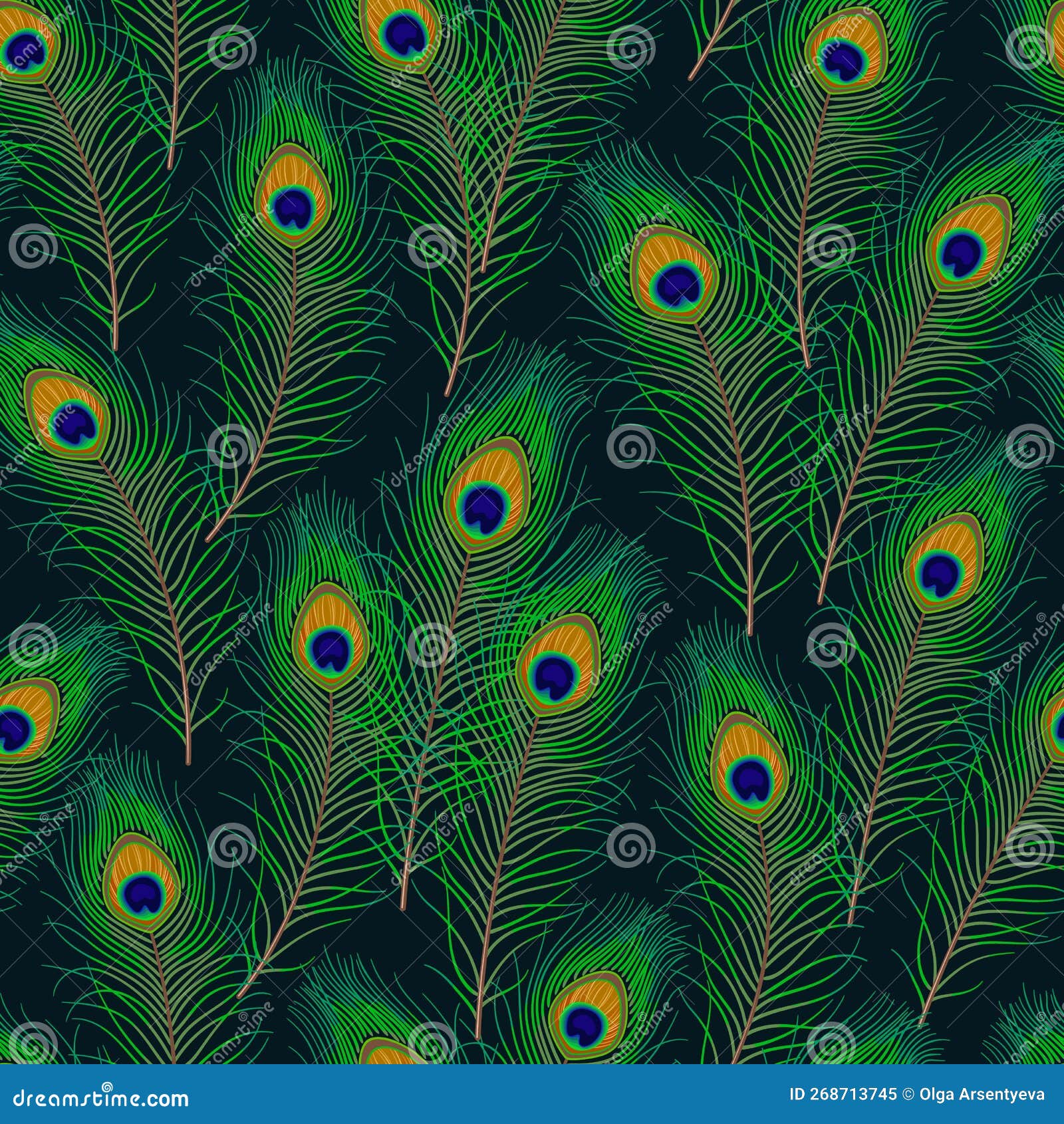 Seamless Pattern With Peacock Feathers On A Dark Background Stock Vector Illustration Of