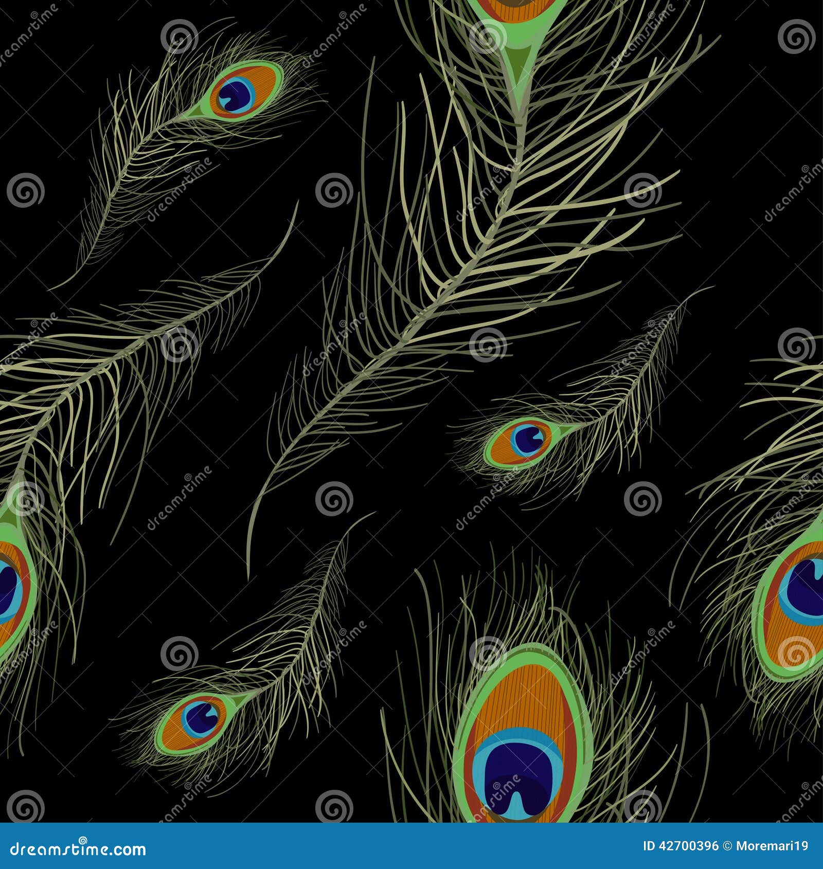 Seamless Pattern of Peacock Feathers Stock Vector - Illustration of ...