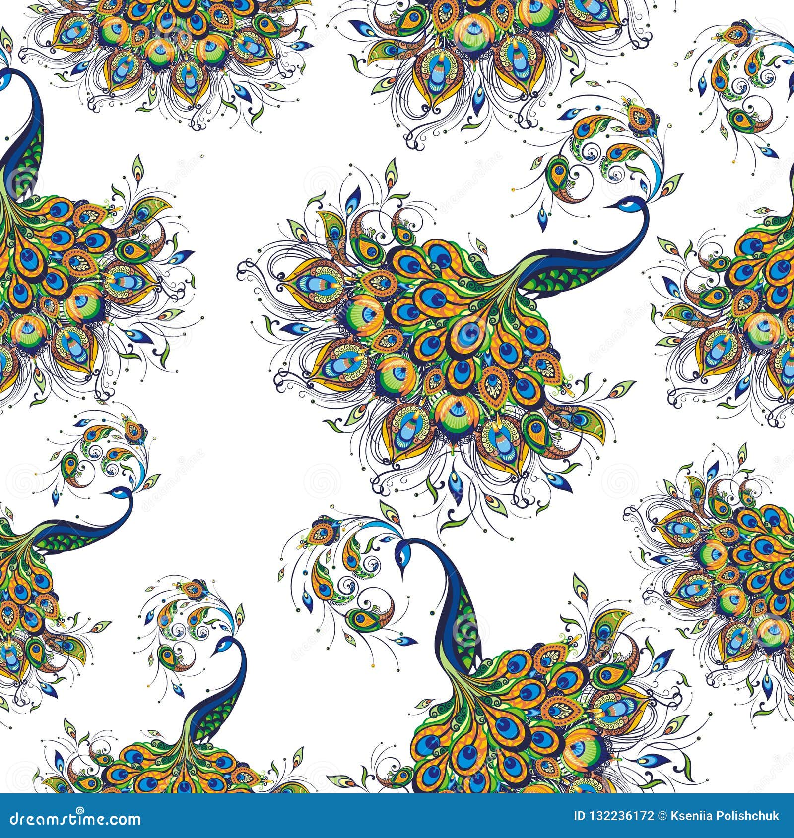Seamless Pattern with Peacock on White Background Stock Vector ...