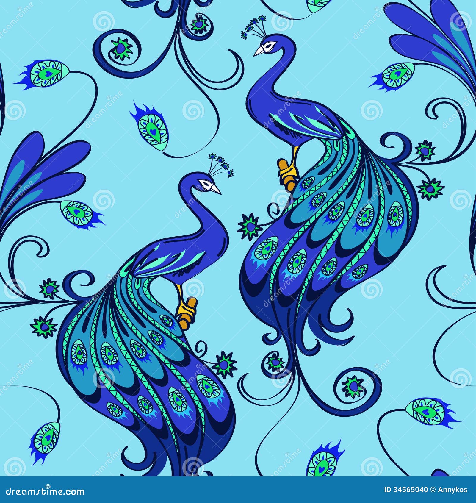 Seamless Pattern of Peacocks Stock Vector - Illustration of bird ...
