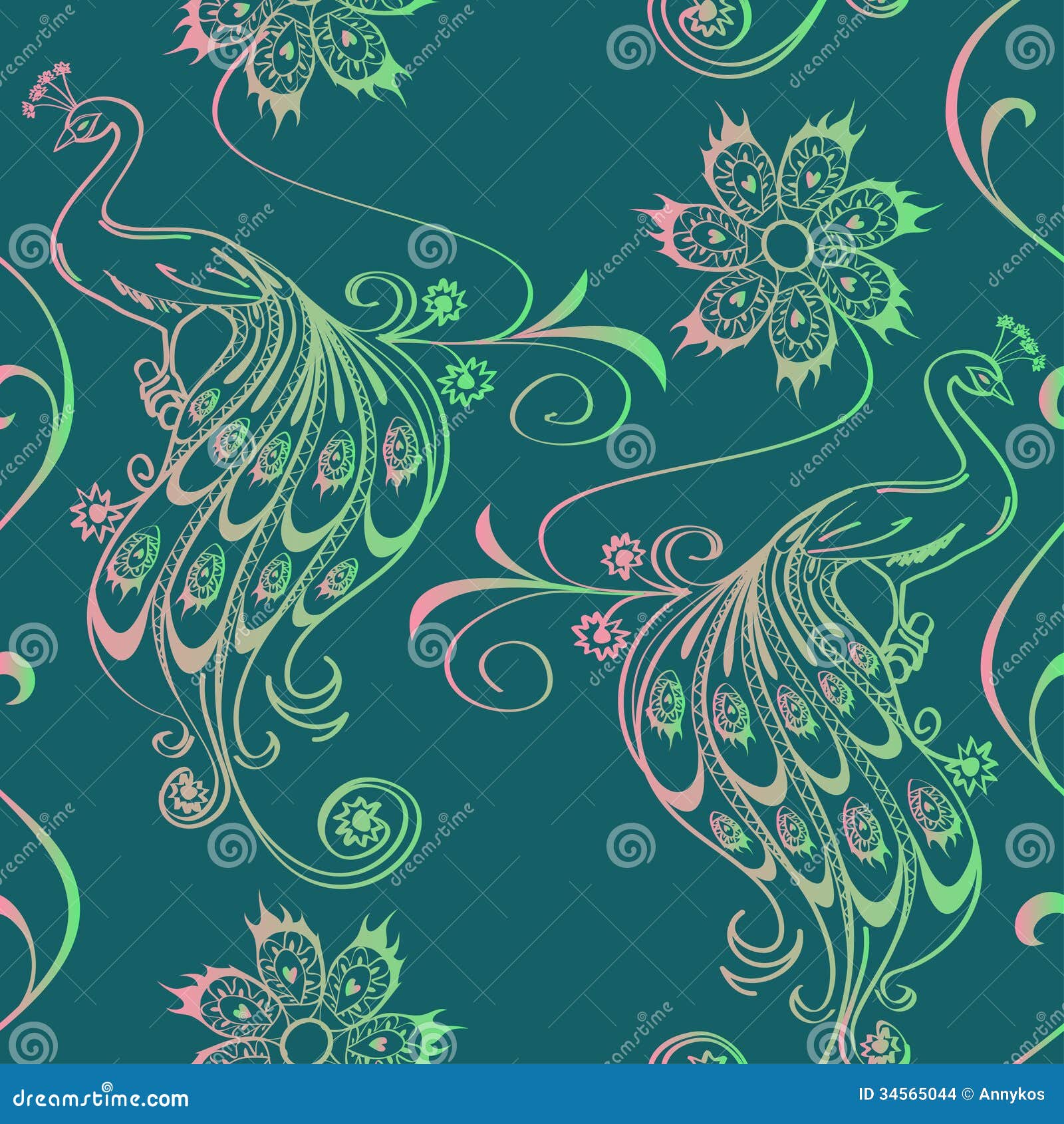 Seamless Pattern of Peacocks Stock Vector - Illustration of ornamental ...