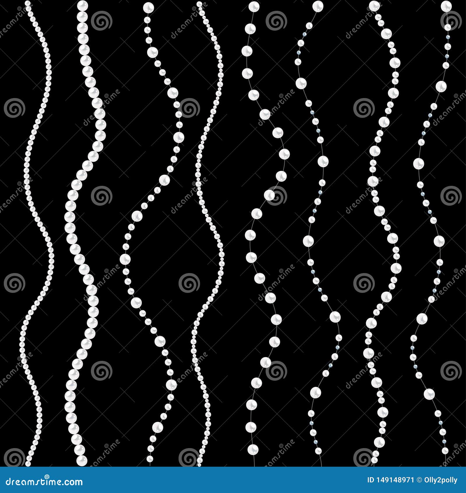 Seamless Pattern of Pearl Strings on Black Background. Stock Vector ...