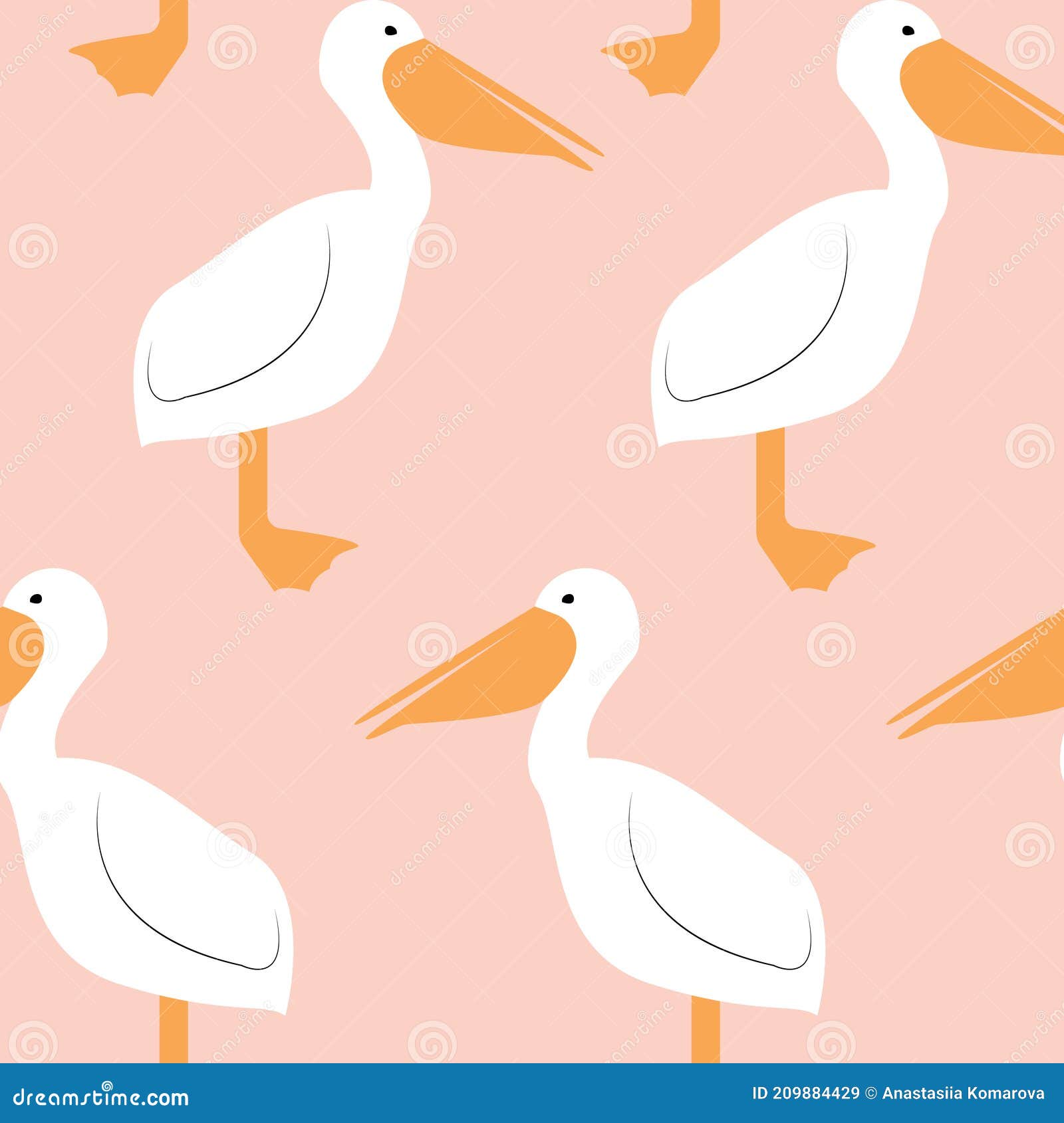 Seamless Pattern with Pelican. Cute Cartoon Character Stock Vector ...