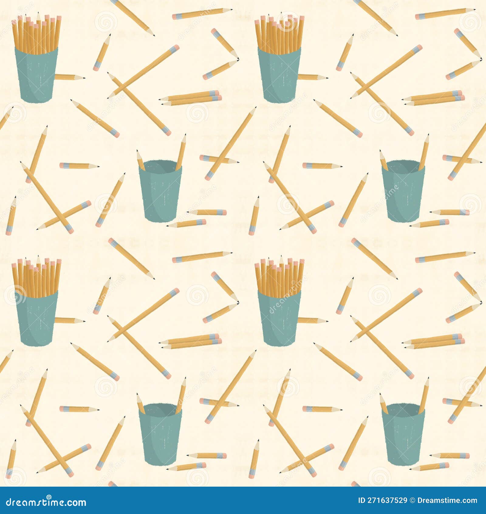Seamless Pattern of Pencils in Boho Vintage Color Scheme Stock ...