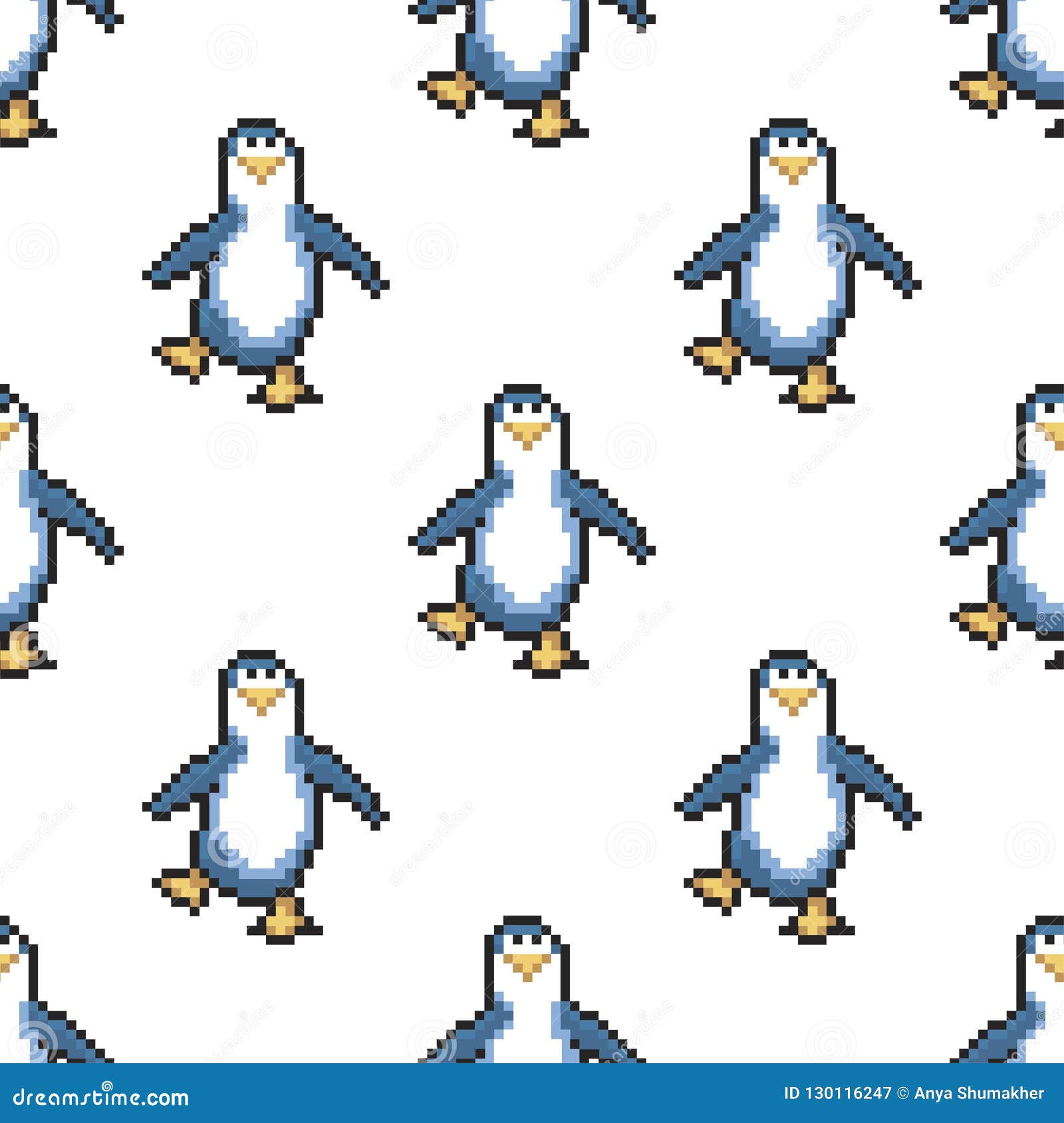 Seamless Pattern with Penguins. Cute Pixel Penguins. 8 Bit Vector ...