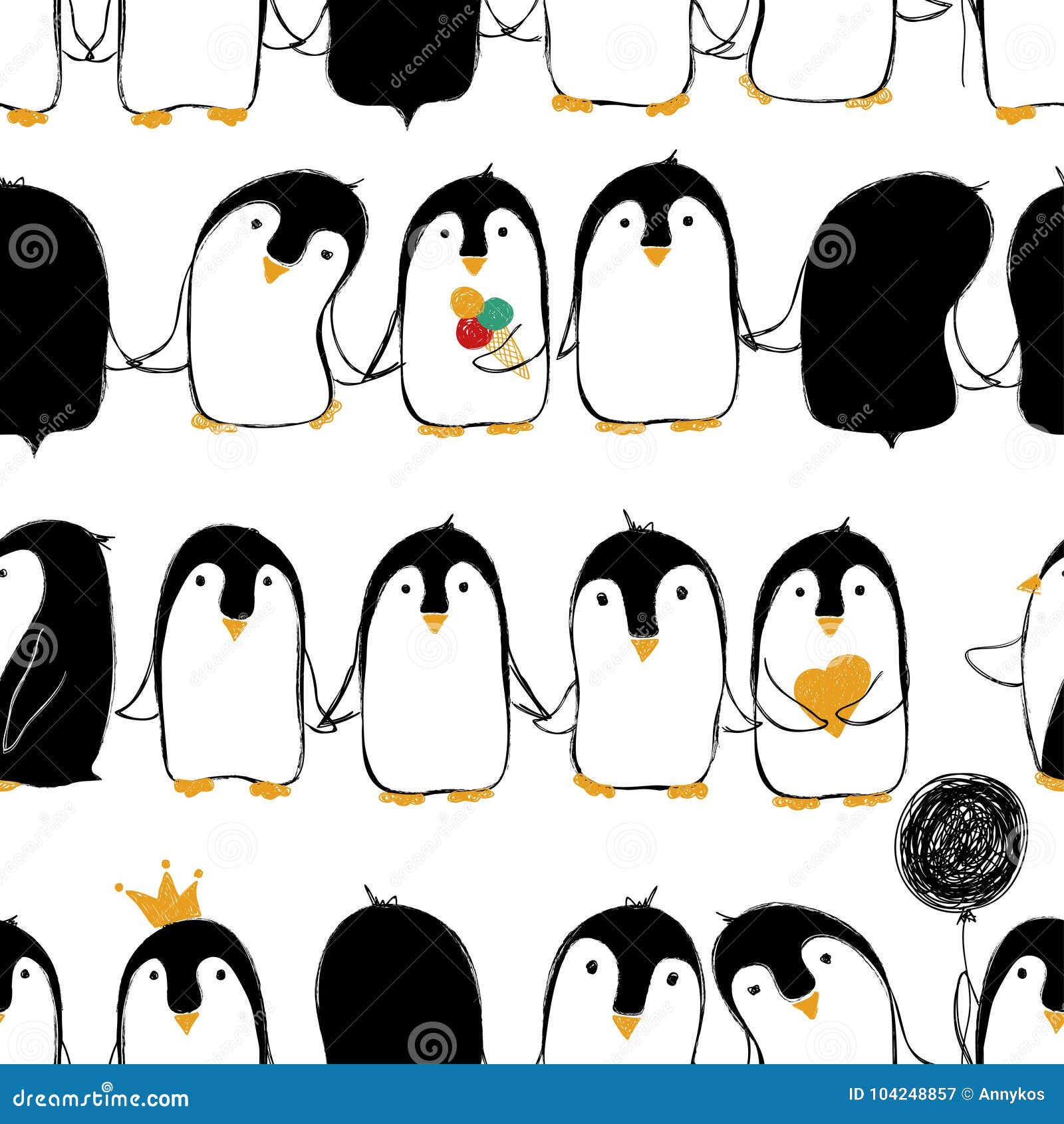 Seamless Pattern of Penguins. Stock Vector - Illustration of group ...