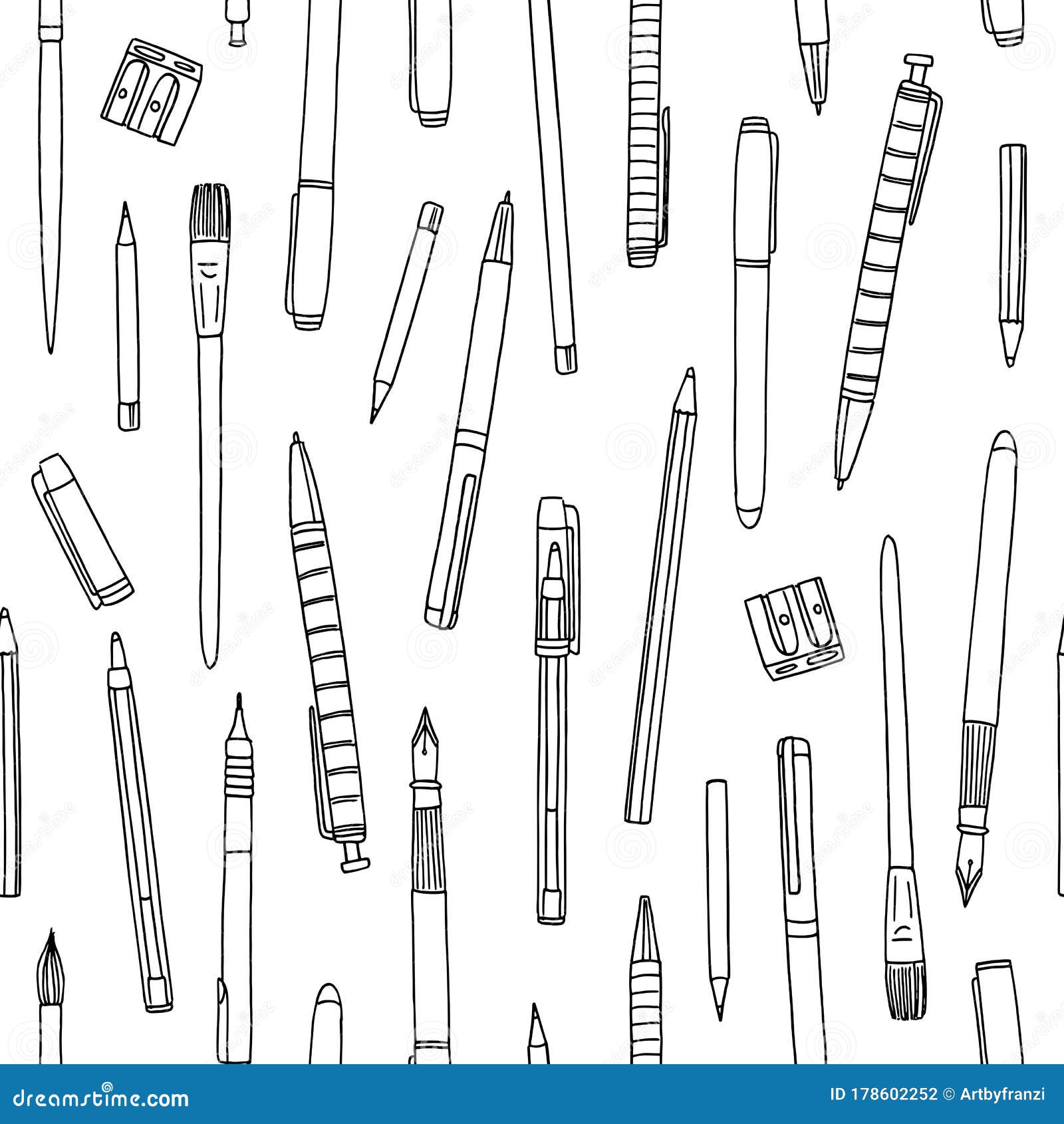 Seamless Pattern with Pens and Pencils Stock Vector - Illustration of ...
