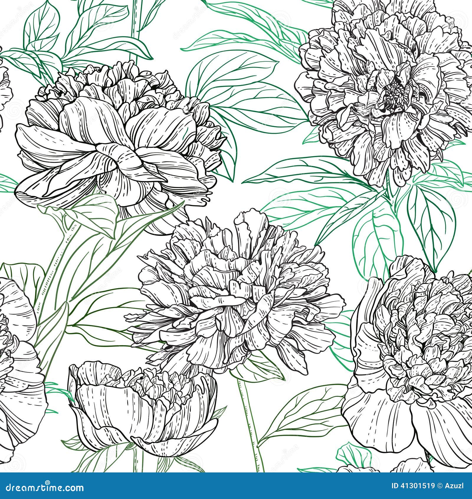 Seamless Pattern of Peonies Graphics Stock Vector - Illustration of ...