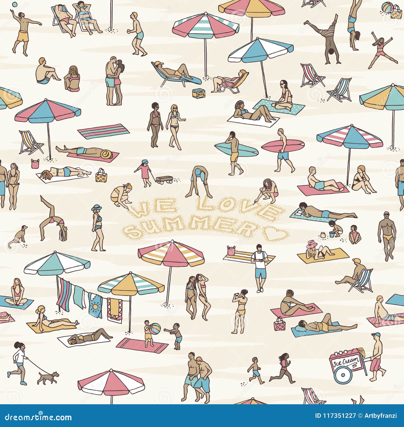 Seamless Pattern with People at the Beach Stock Vector - Illustration ...