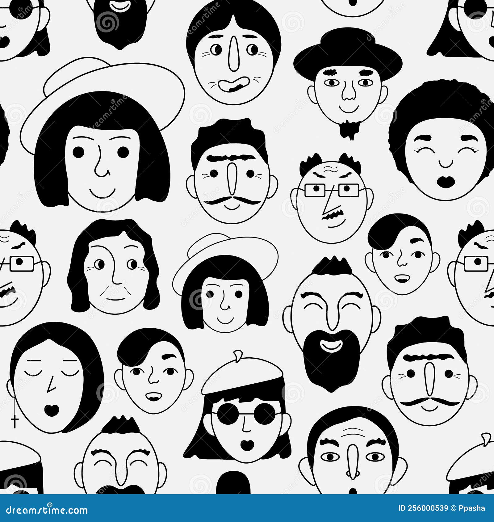 Seamless Pattern. People S Faces. a Pattern Depicting the Faces of ...