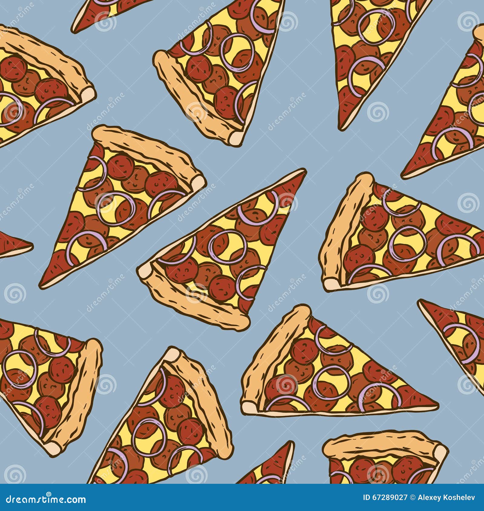 Seamless Pattern with Pepperoni Pizza Slices Stock Illustration ...
