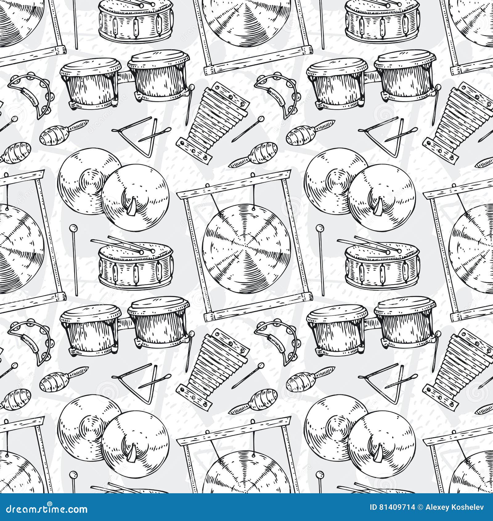 Seamless Pattern. Percussion Musical Instruments Stock Illustration ...