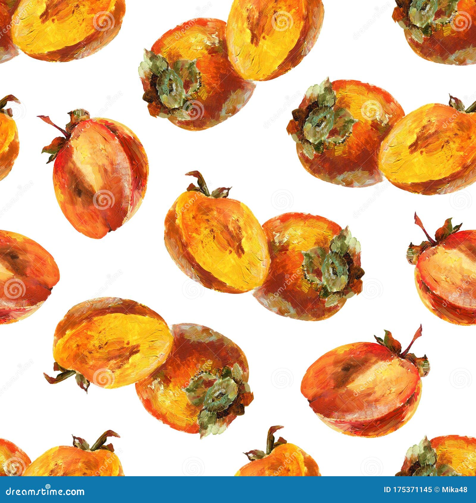 Seamless Pattern with Persimmon. Oil Painting Stock Illustration ...