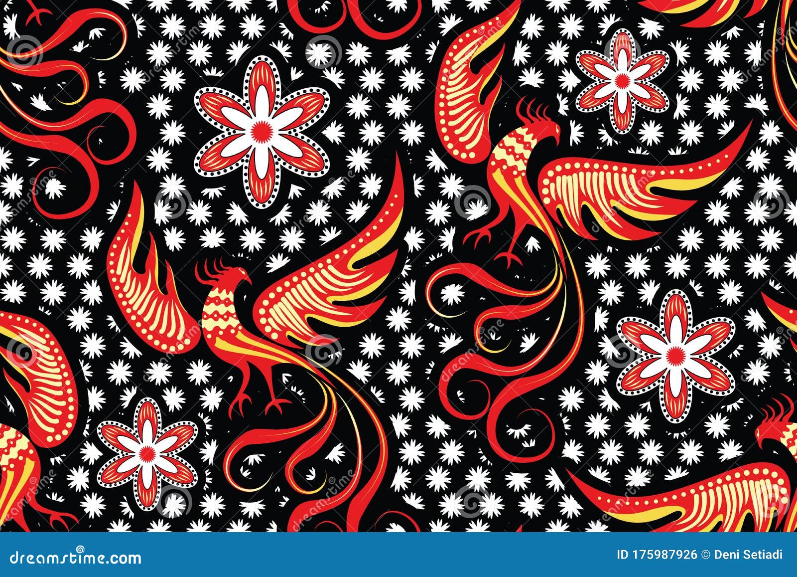 Seamless Pattern with Phoenix Vector Illustration Stock Vector ...