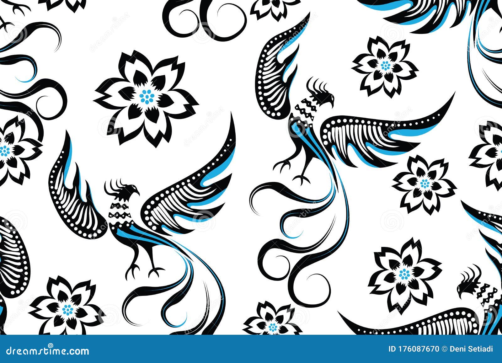 Seamless Pattern with Phoenix Vector Illustration Stock Vector ...