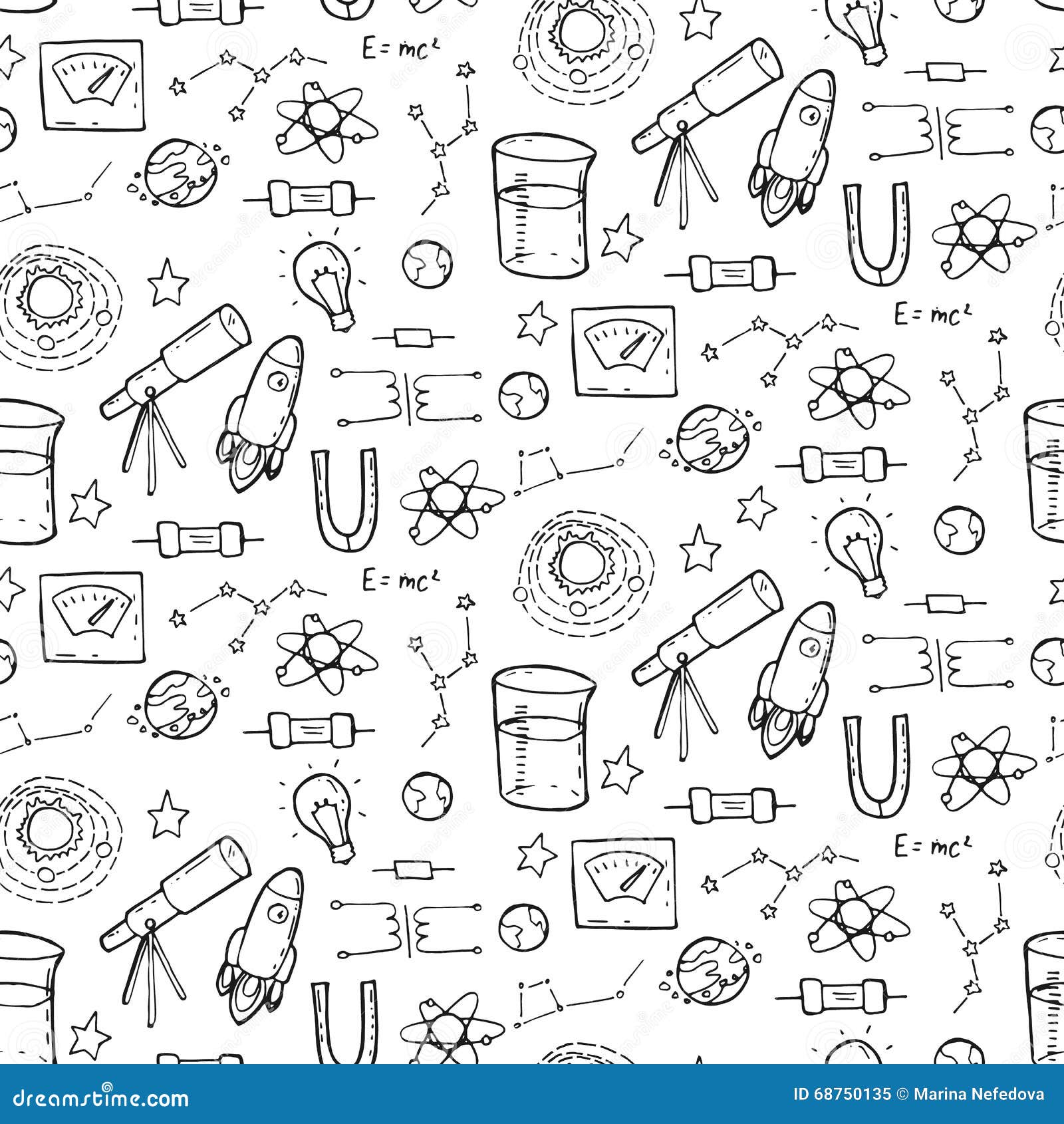 Seamless Pattern with Physic and Astronomy Elements Stock Illustration ...