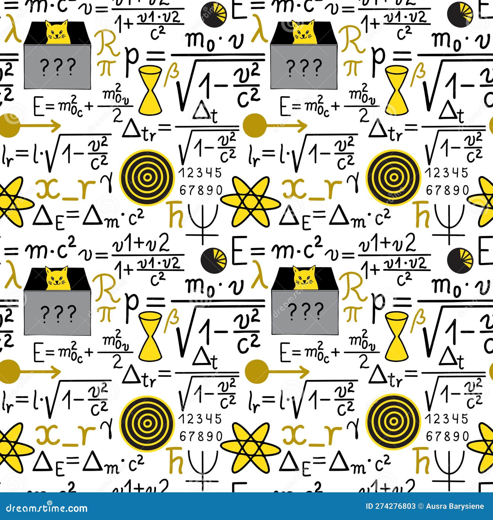 Seamless Pattern with Physics Formula, Symbols and Schrodingers Cat ...