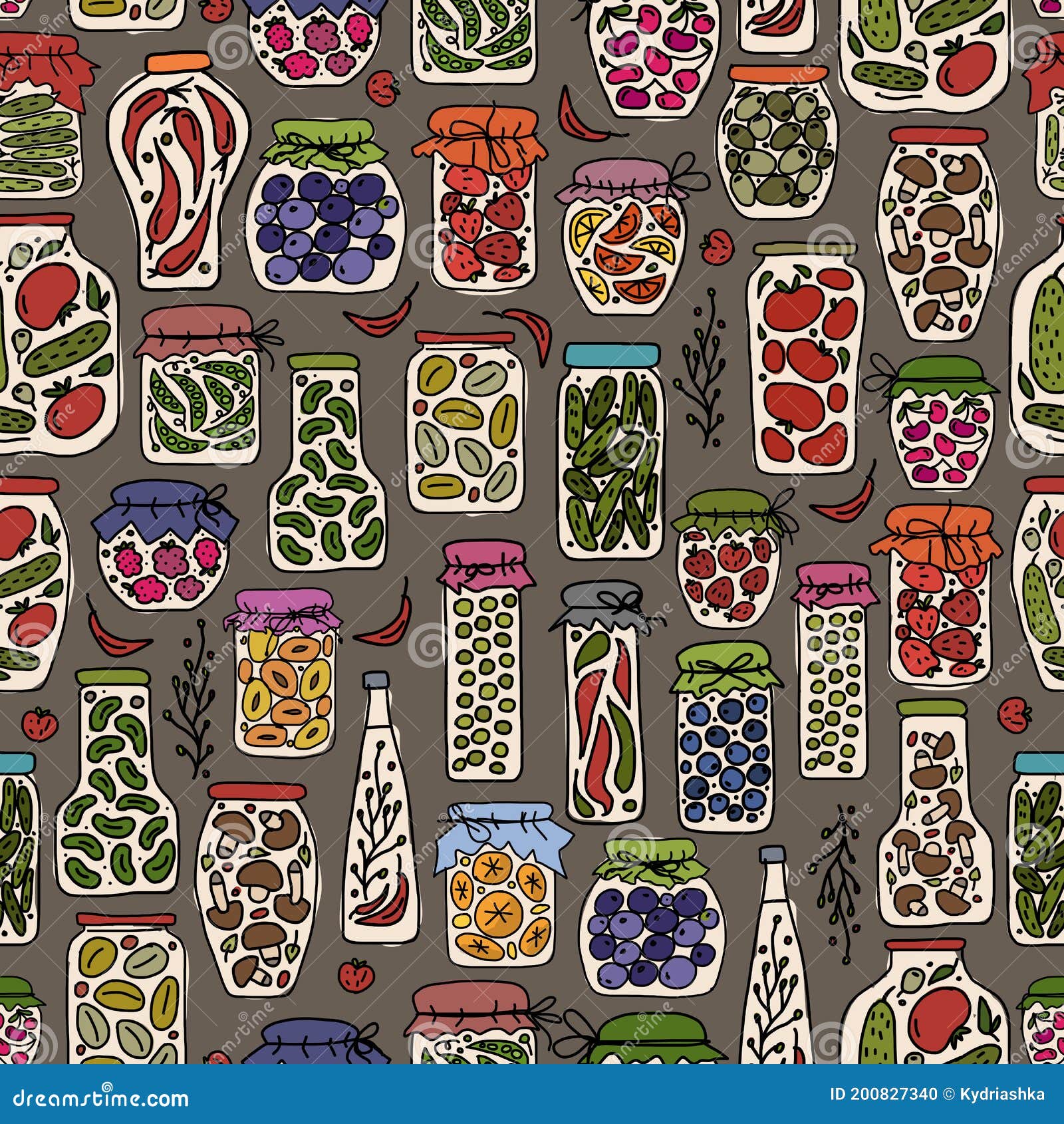 Seamless Pattern with Pickle Jars Fruits and Vegetables Stock Vector ...