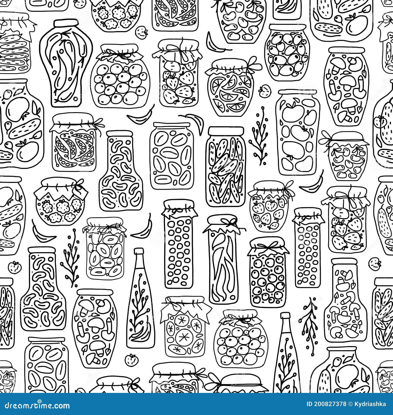 Seamless Pattern with Pickle Jars Fruits and Vegetables Stock Vector ...