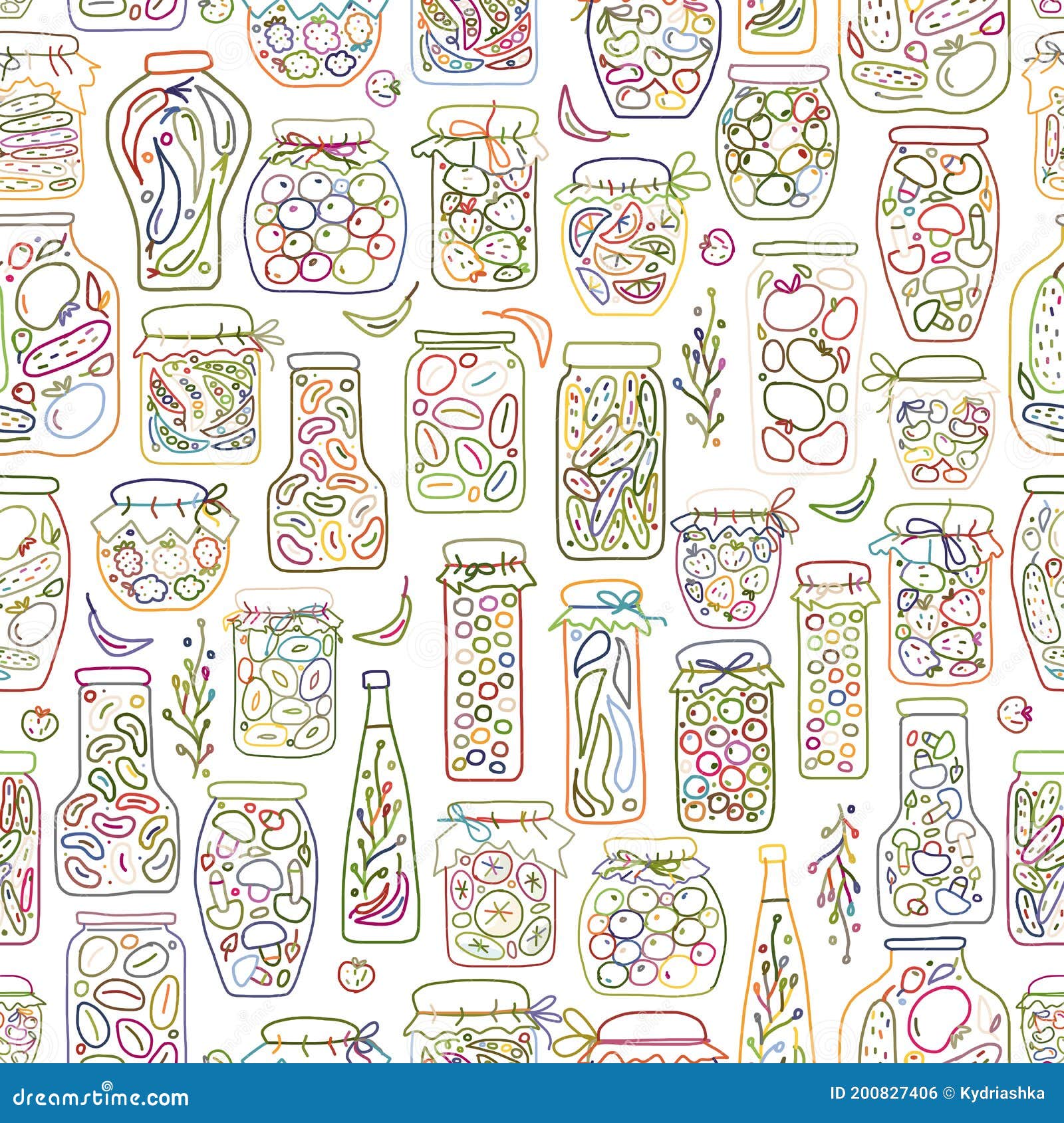 Seamless Pattern with Pickle Jars Fruits and Vegetables Stock Vector ...