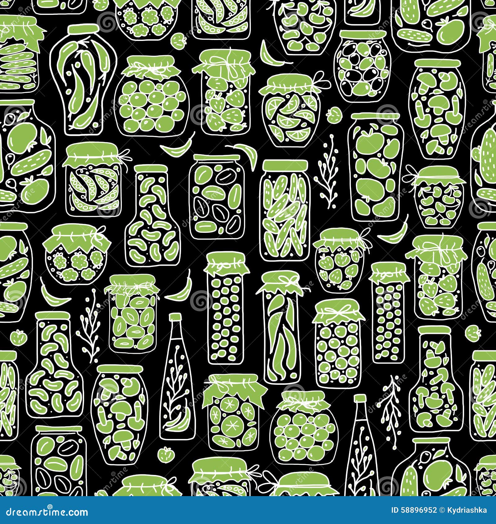 Seamless Pattern with Pickle Jars Fruits Stock Vector - Illustration of ...