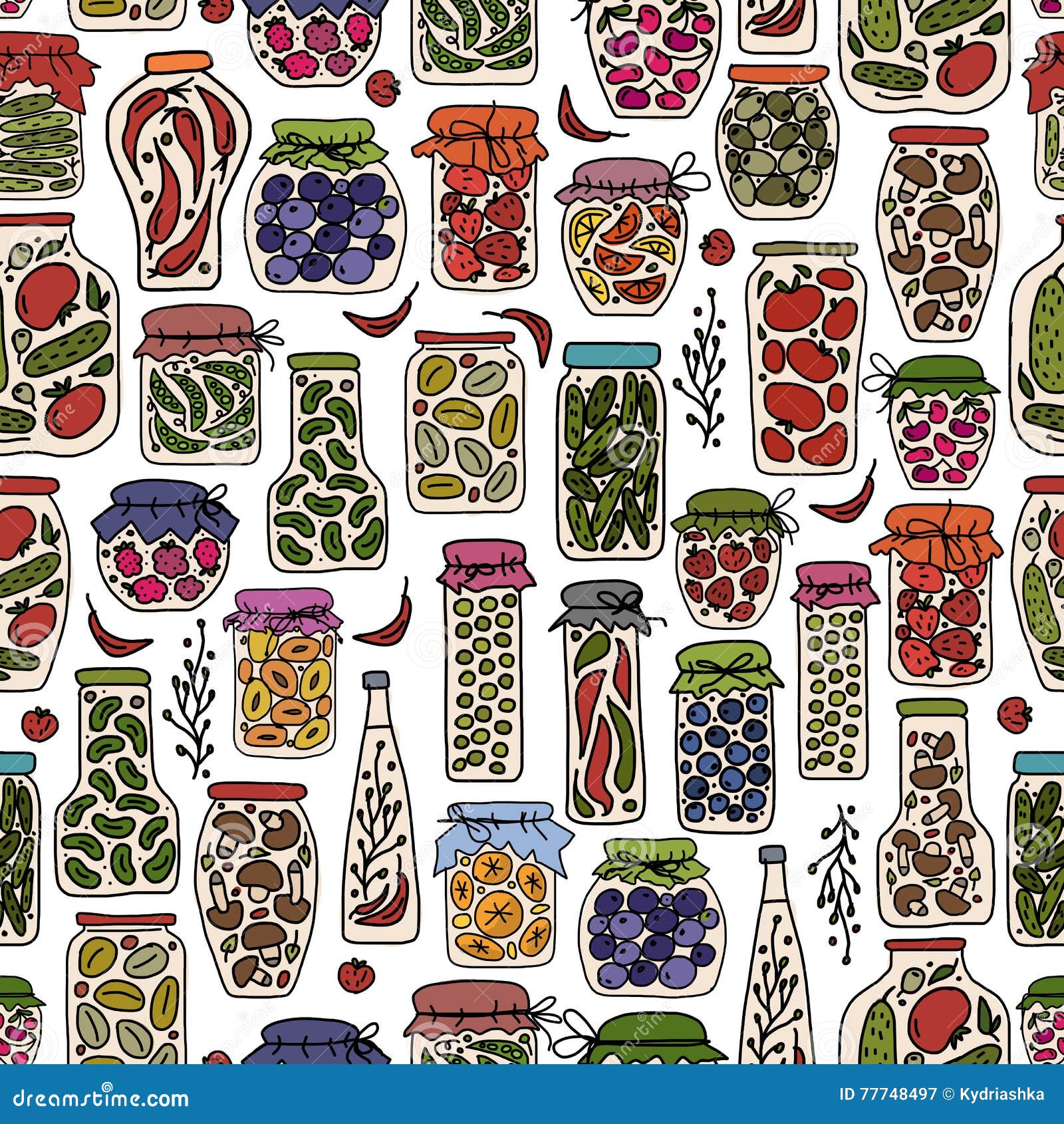 Seamless Pattern with Pickle Jars Fruits and Vegetables Stock Vector ...