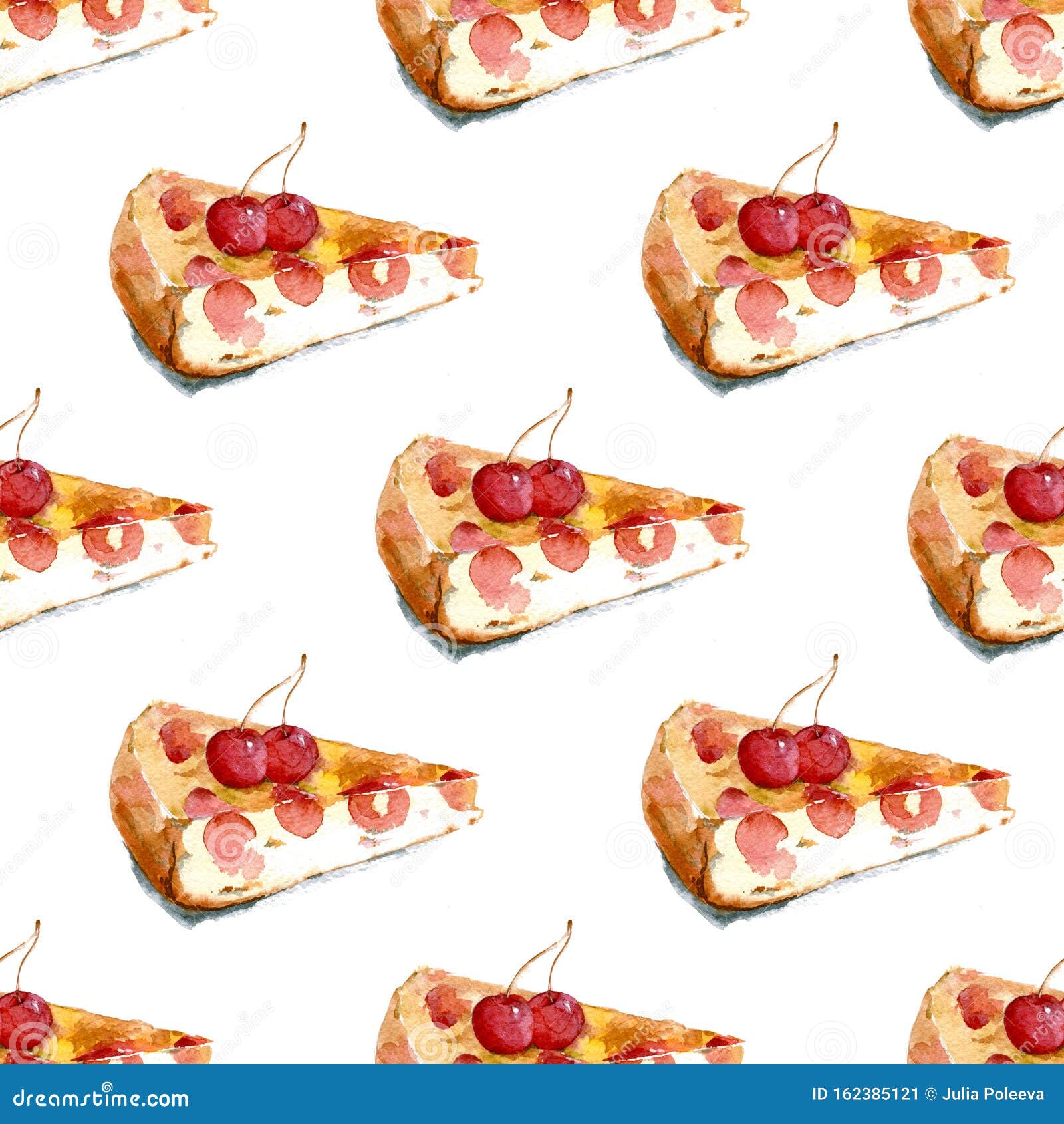 Seamless Pattern of Piece of Fragrant Cherry Pie Decorated with Berries ...