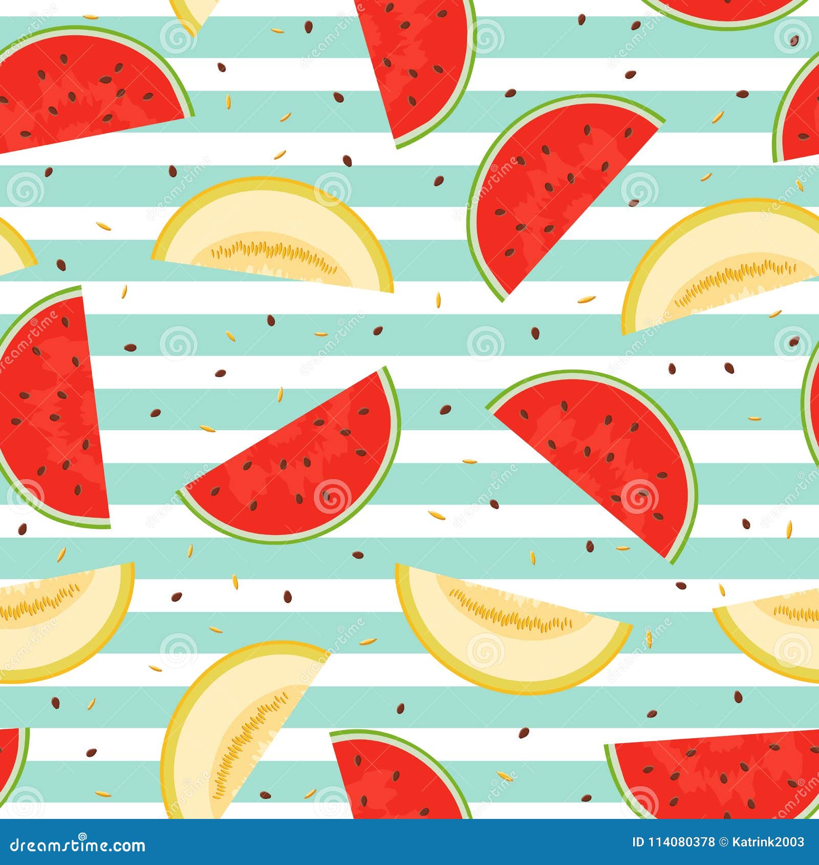 Seamless Pattern of Pieces of Melon and Watermelon Stock Vector ...