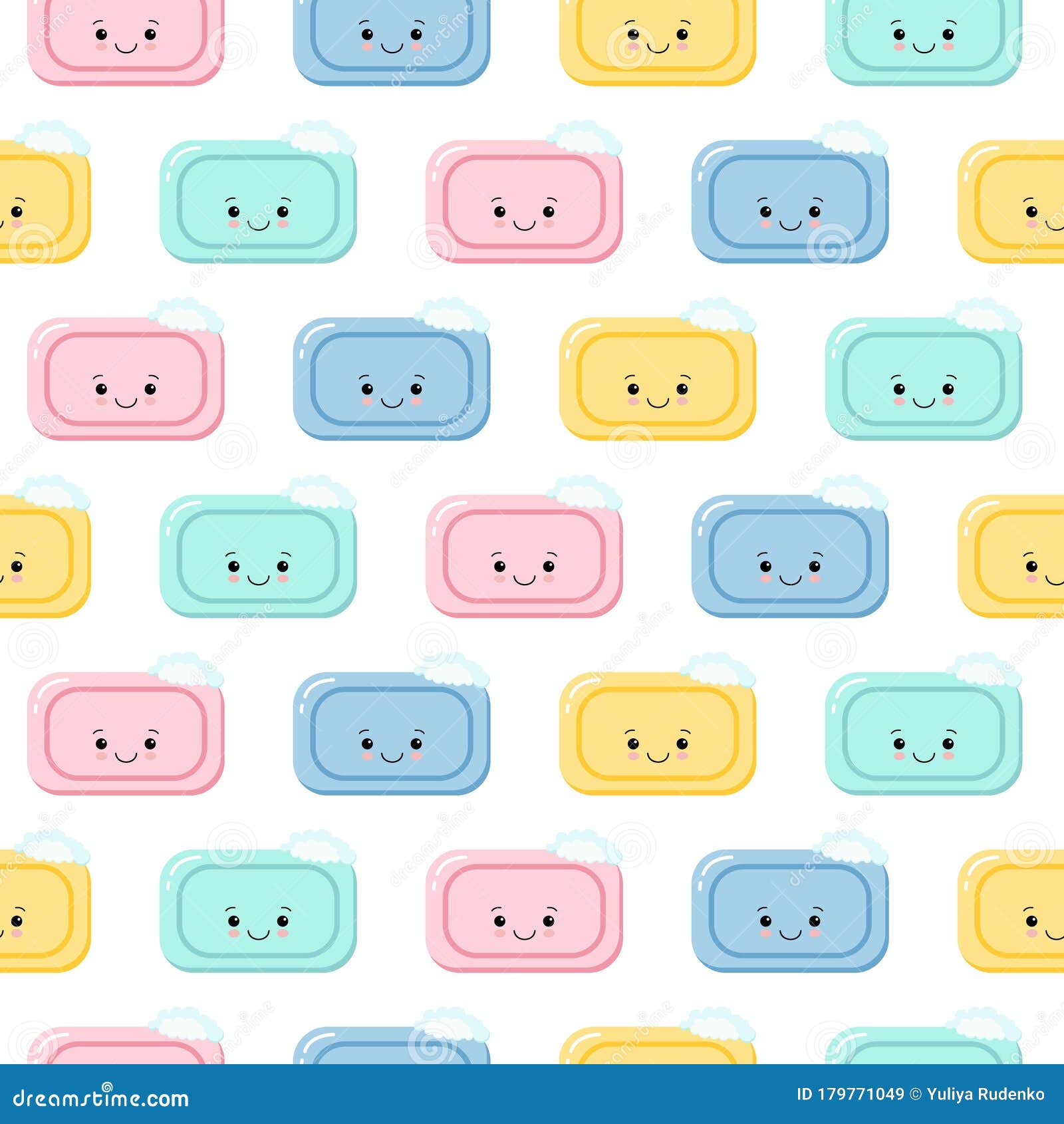 Seamless Pattern Pieces of Solid Soap Cute Character. Color ...