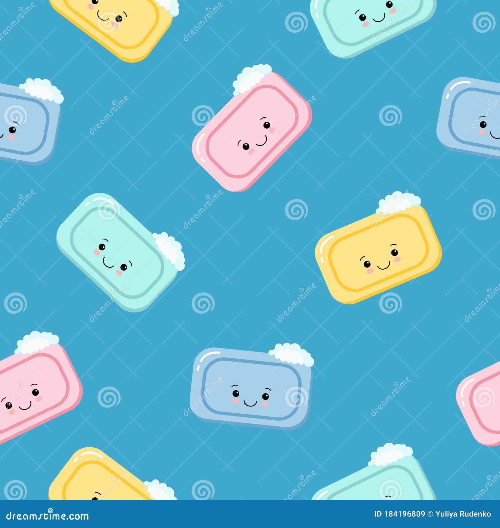 Seamless Pattern Pieces of Solid Soap Cute Happy Character. Color ...
