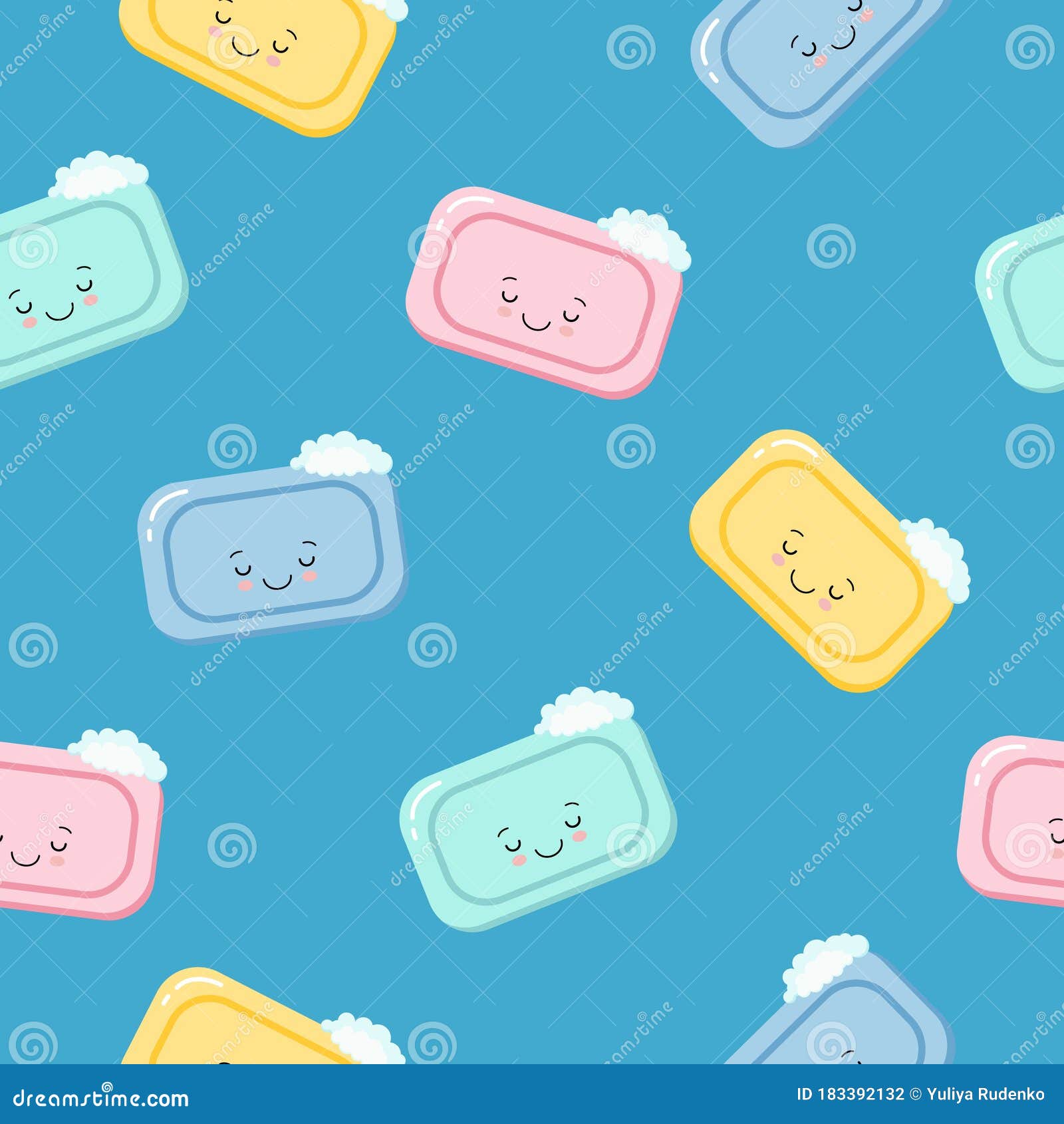 Seamless Pattern Pieces of Solid Soap Cute Happy Sleeping Character ...